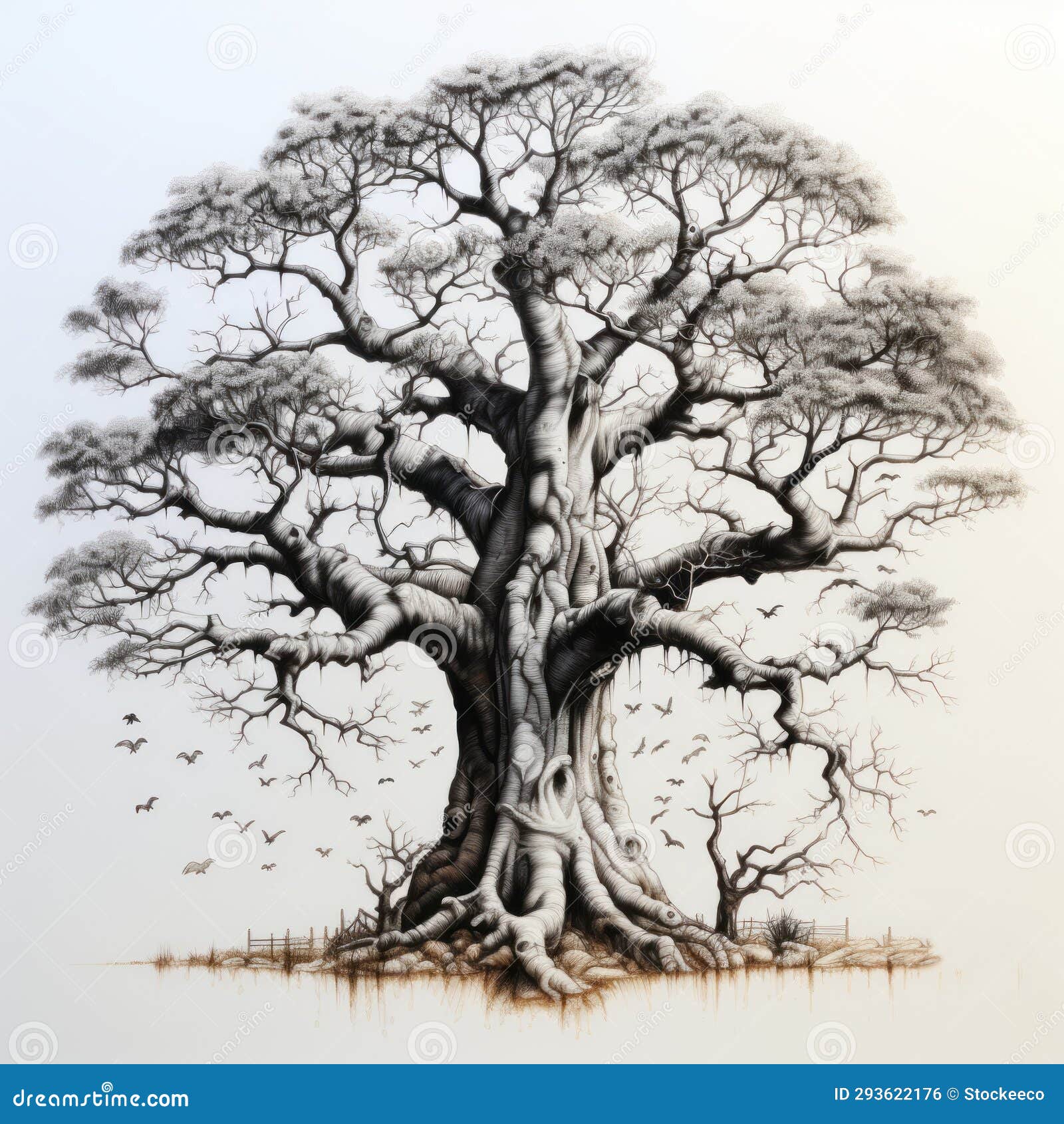 Baobab Tree Drawing: a Simple and Incomplete Child S Sketch Stock ...