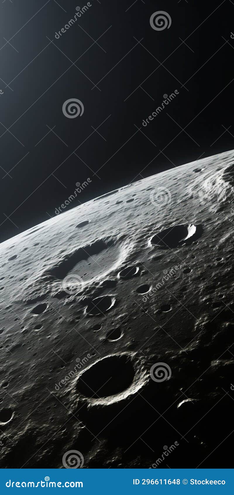 Hyperrealistic Moon View from Space with Craters and Holes Lighting ...