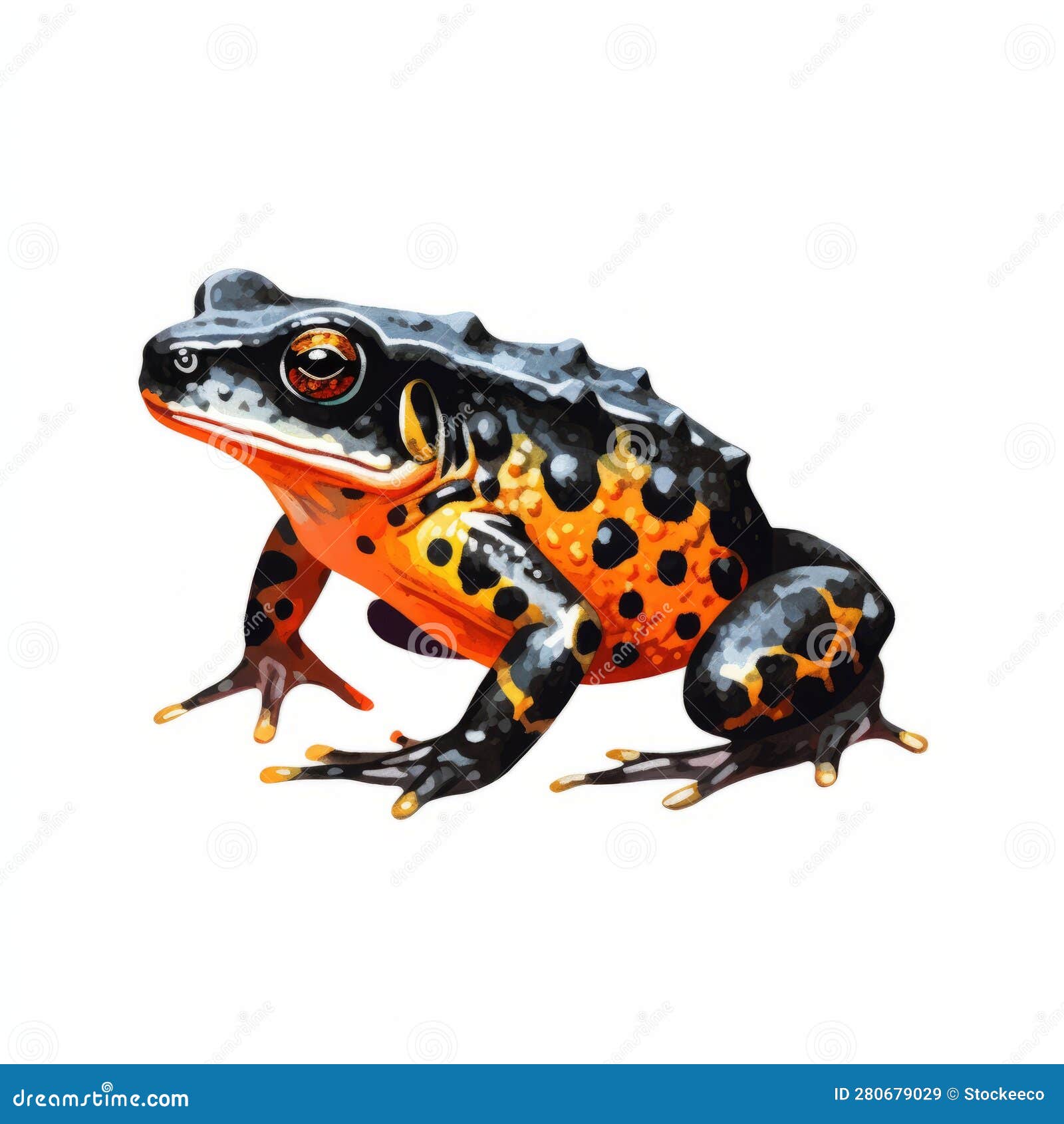 Hyperrealistic Orange and Black Spotted Frog on White Background Stock ...