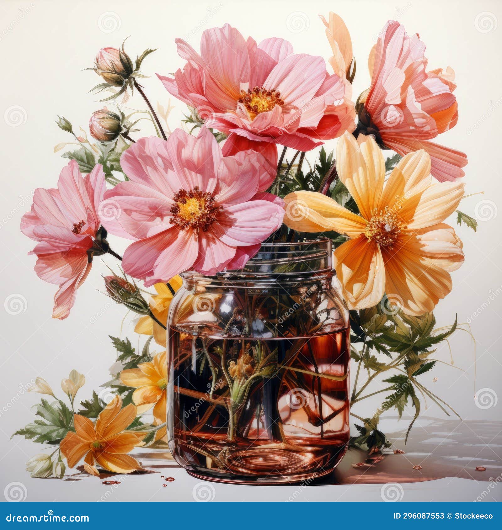 Cosmos in a Jar: a Photorealistic Watercolor Painting with Detailed ...