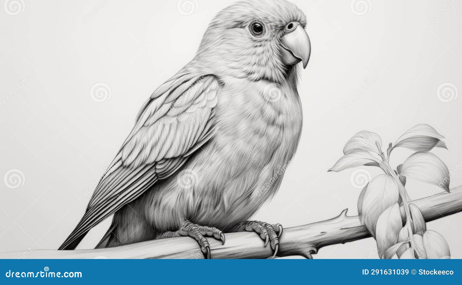 Hyperrealistic Pencil Drawing of a Perched Parrot Stock Illustration ...