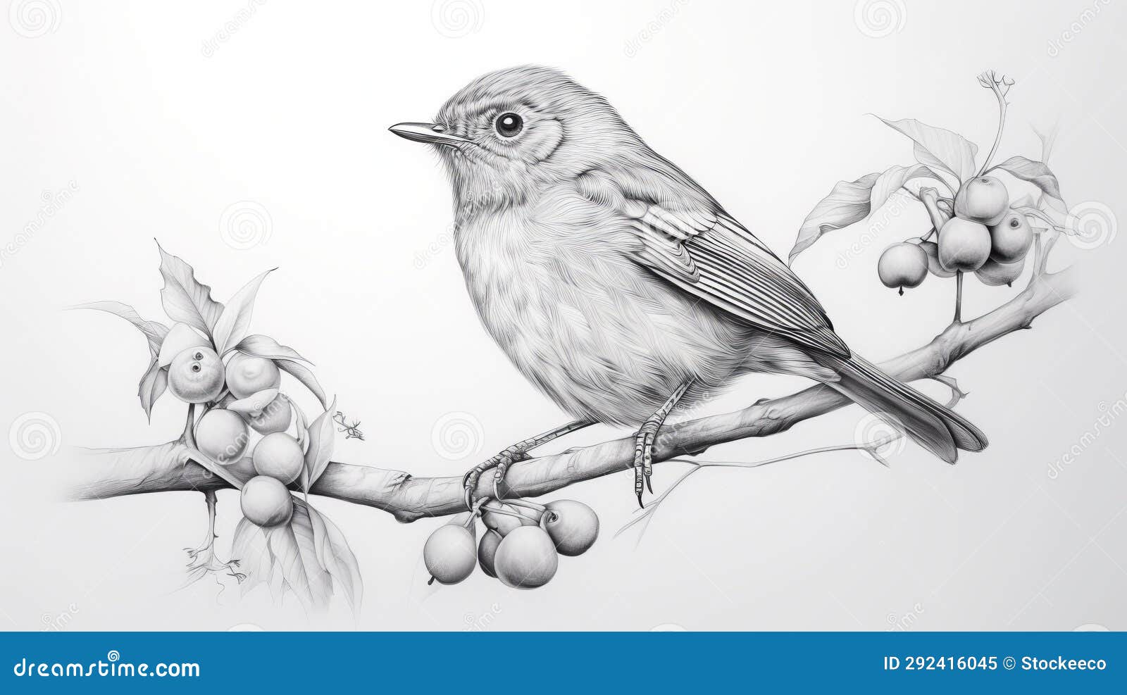 Hyperrealistic Pencil Drawing of a Robin on a Branch with Berries Stock ...