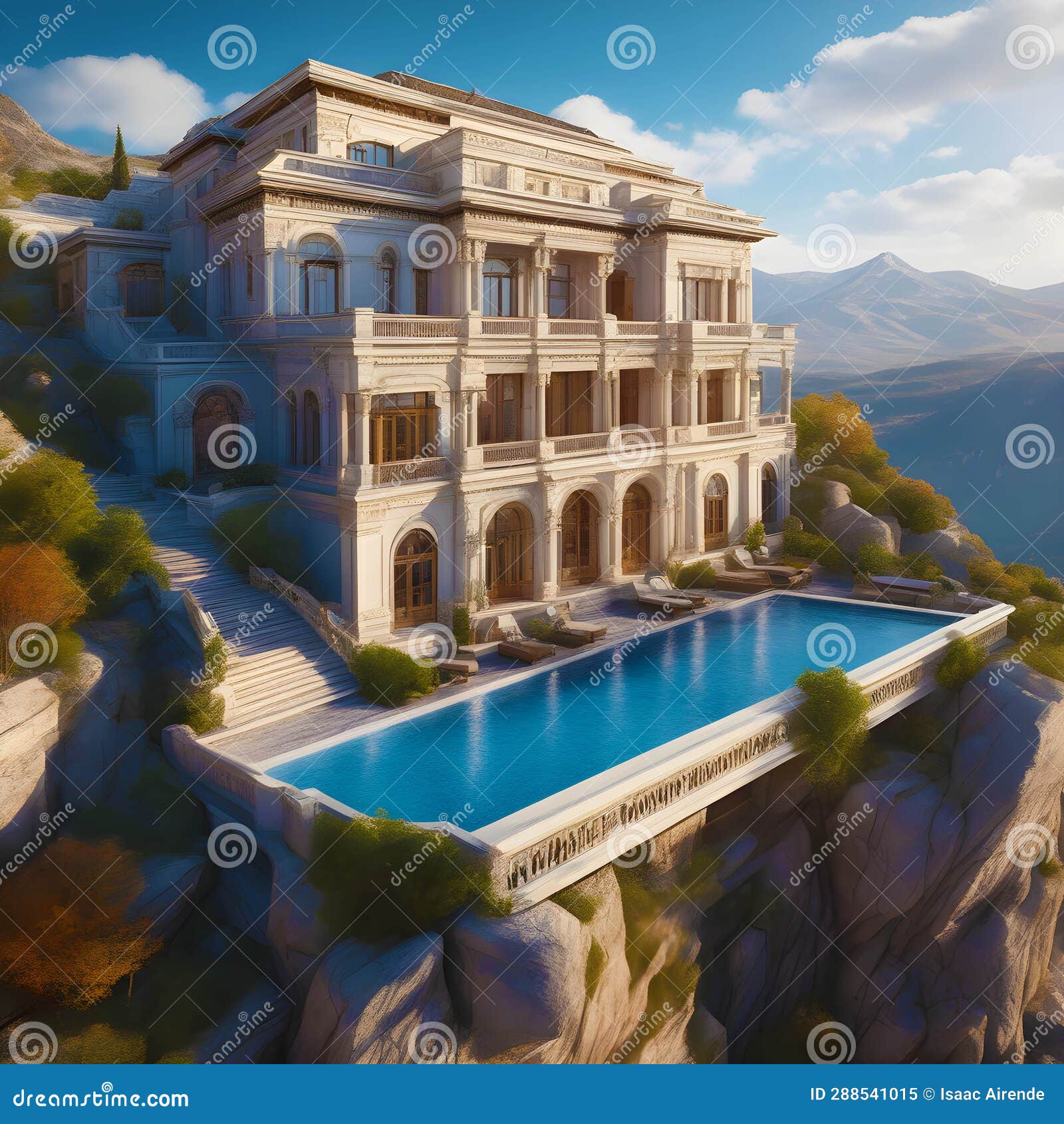 A Hyperrealistic Photo-illustration Of A Complex Mega Mansion Built On ...