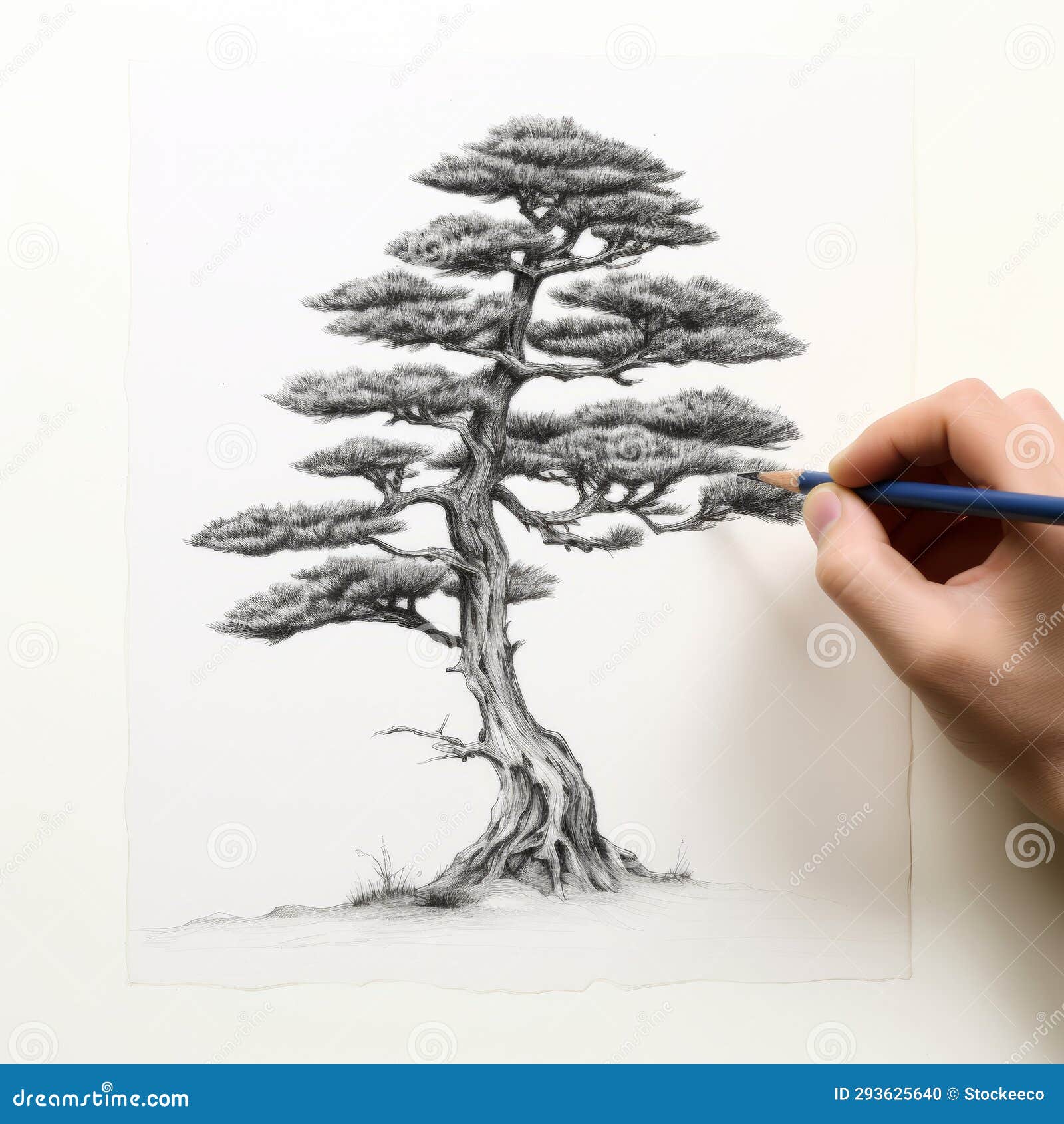 Hyperrealistic Precision: Stylized Pine Tree Drawing with Traditional ...