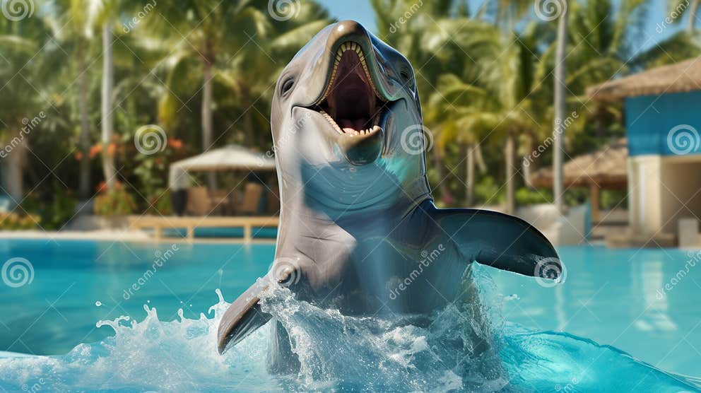 Hyperrealistic Rendering of a Jumping Dolphin in a Pool Stock ...