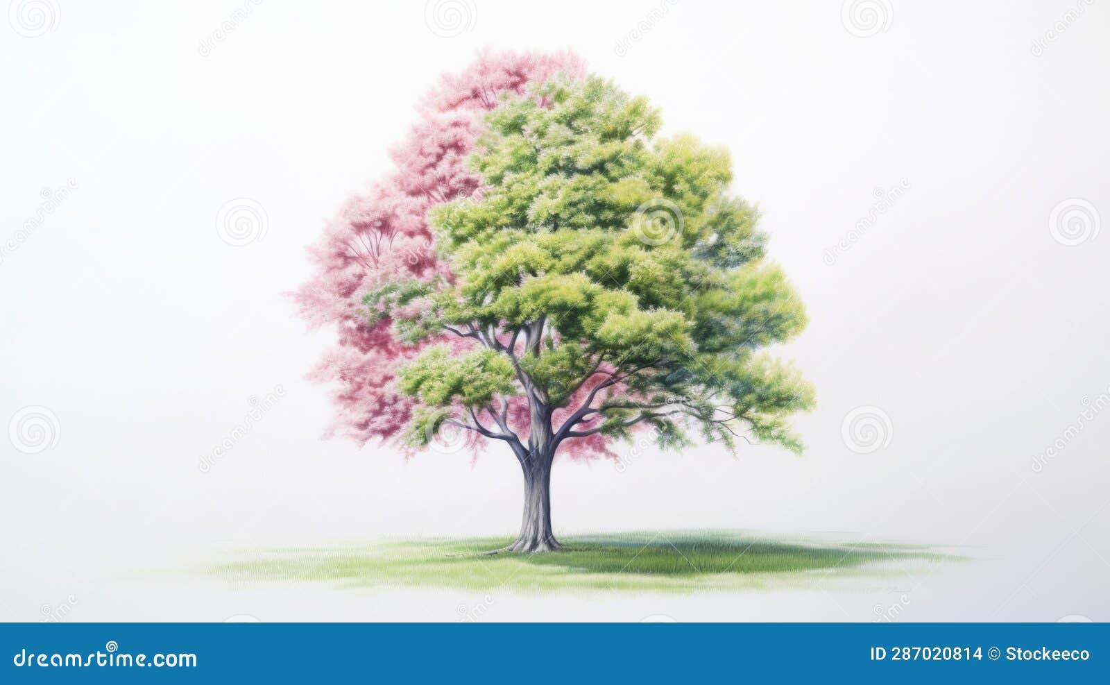 Hyperrealistic Rendering of a Pink and Green Tree on a White Background ...