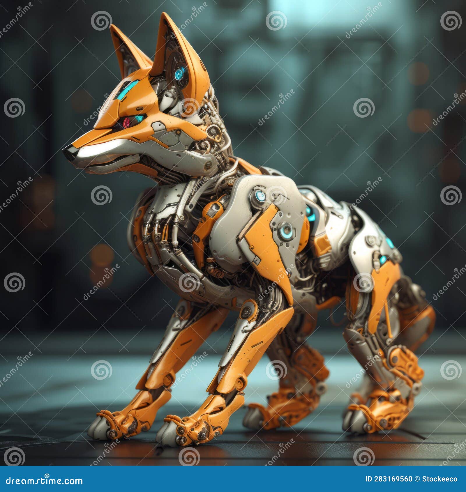 Hyperrealistic Robotic Fox in Silver and Gold Stock Illustration ...
