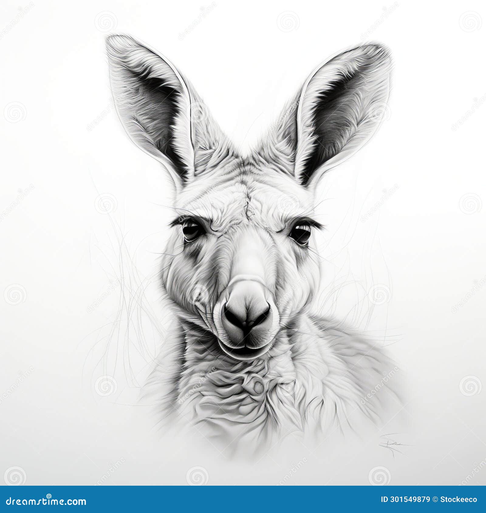 Realistic Kangaroo Face Portrait in Pencil Drawing Stock Illustration ...