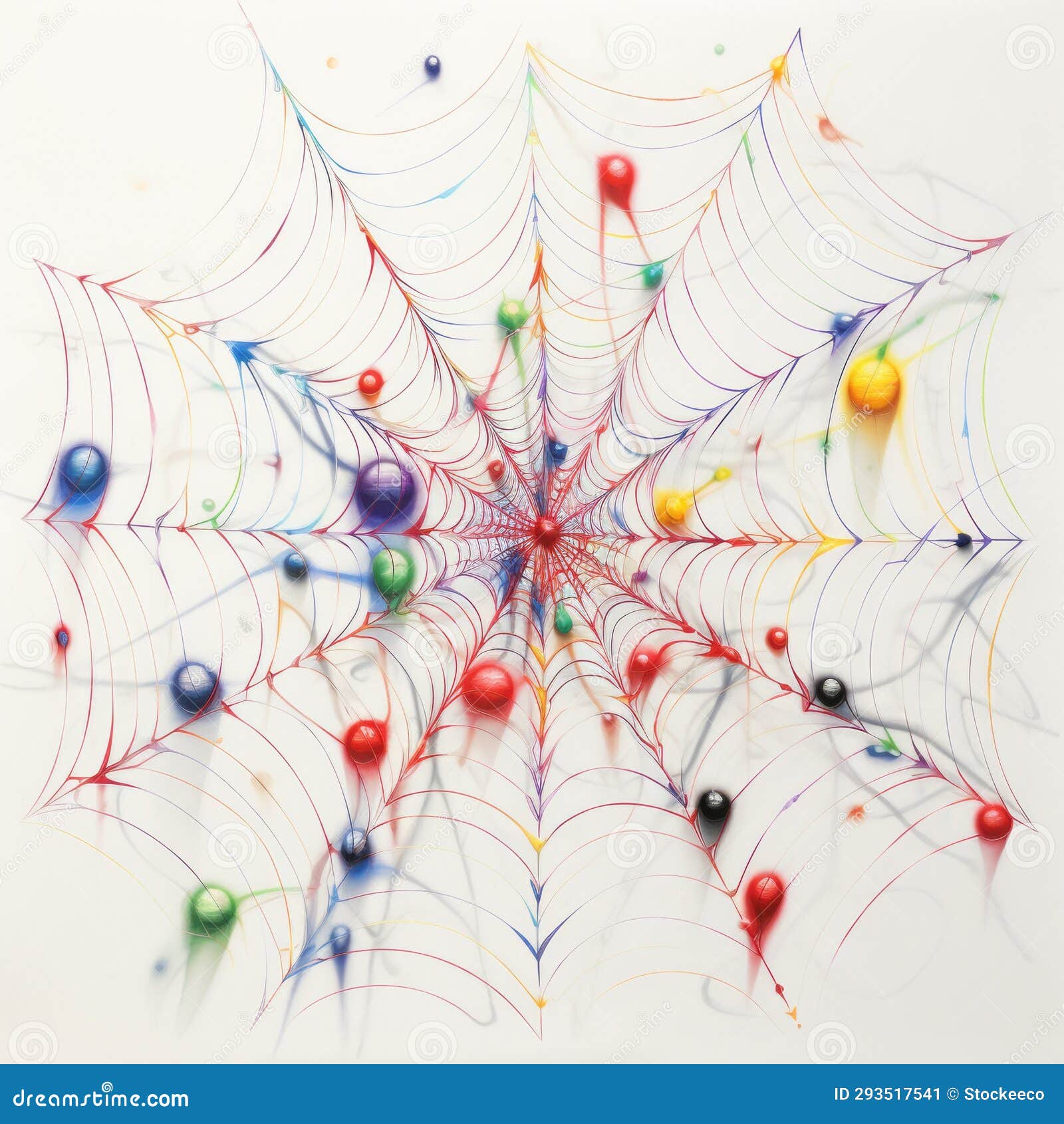 Hyperrealistic Spider Web Drawing with Colored Balls on White ...