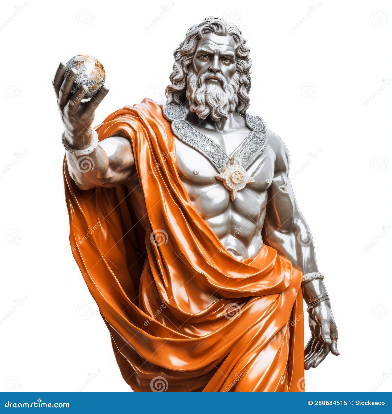 Hyperrealistic Statue Of Old God Holding Earth In Silver And Orange ...