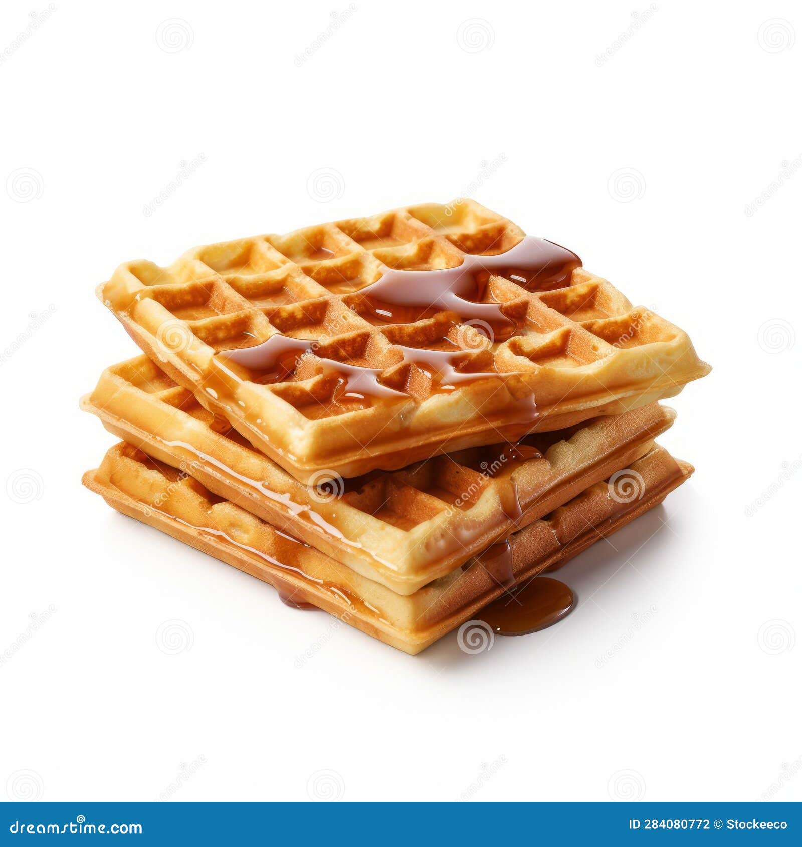 Hyperrealistic Waffle with Chocolate Syrup on White Surface Stock Photo ...