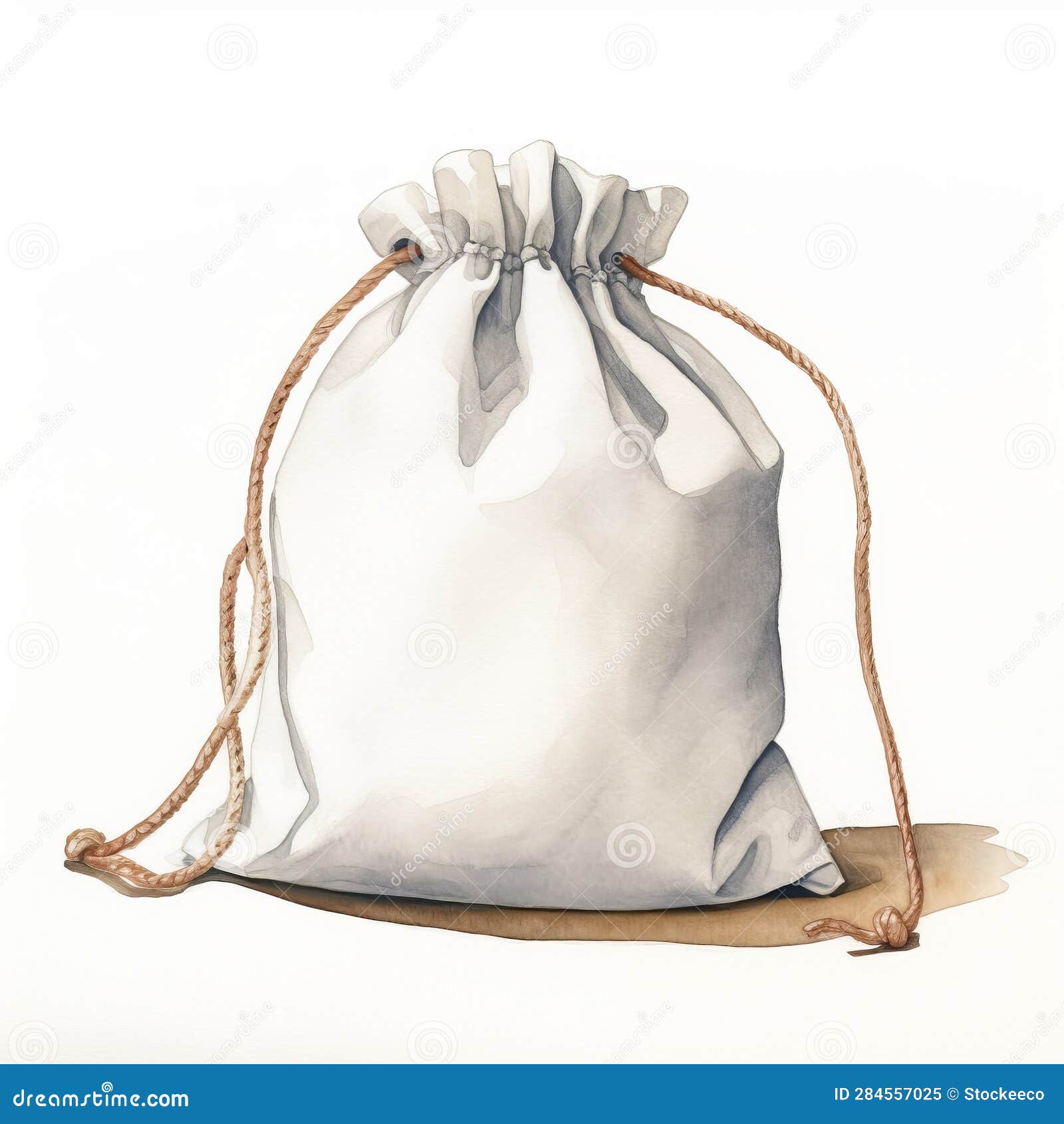 Hyperrealistic Watercolor Drawing of a White Drawstring Bag Stock ...