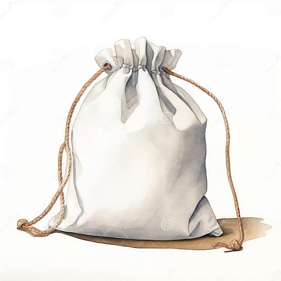 Hyperrealistic Watercolor Drawing of a White Drawstring Bag Stock ...