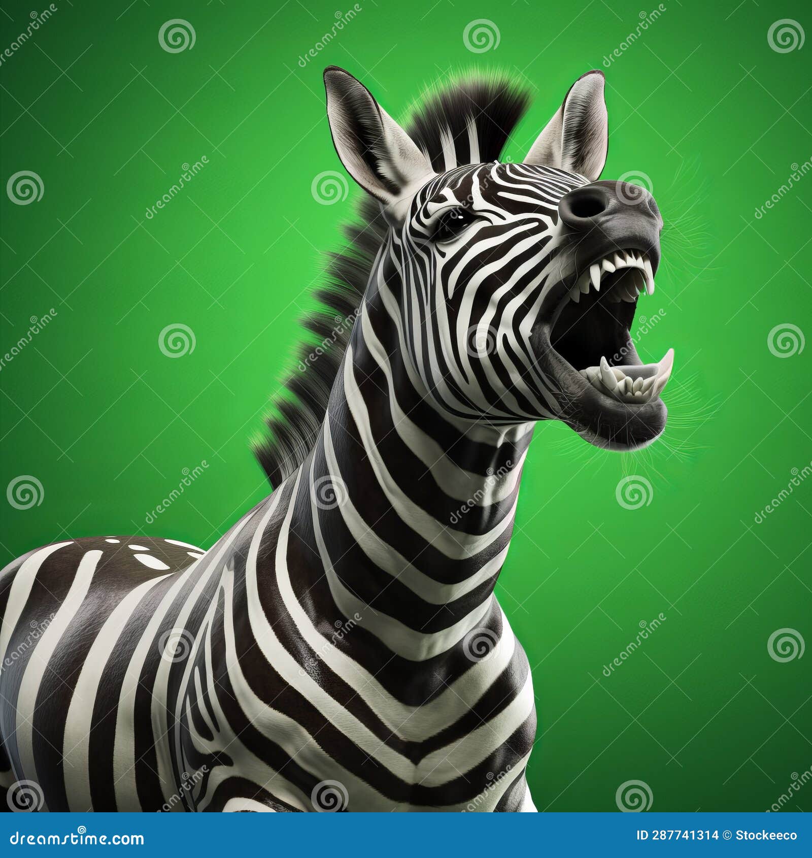 Hyperrealistic Zebra 3d Render on Vibrant Green Background Stock ...
