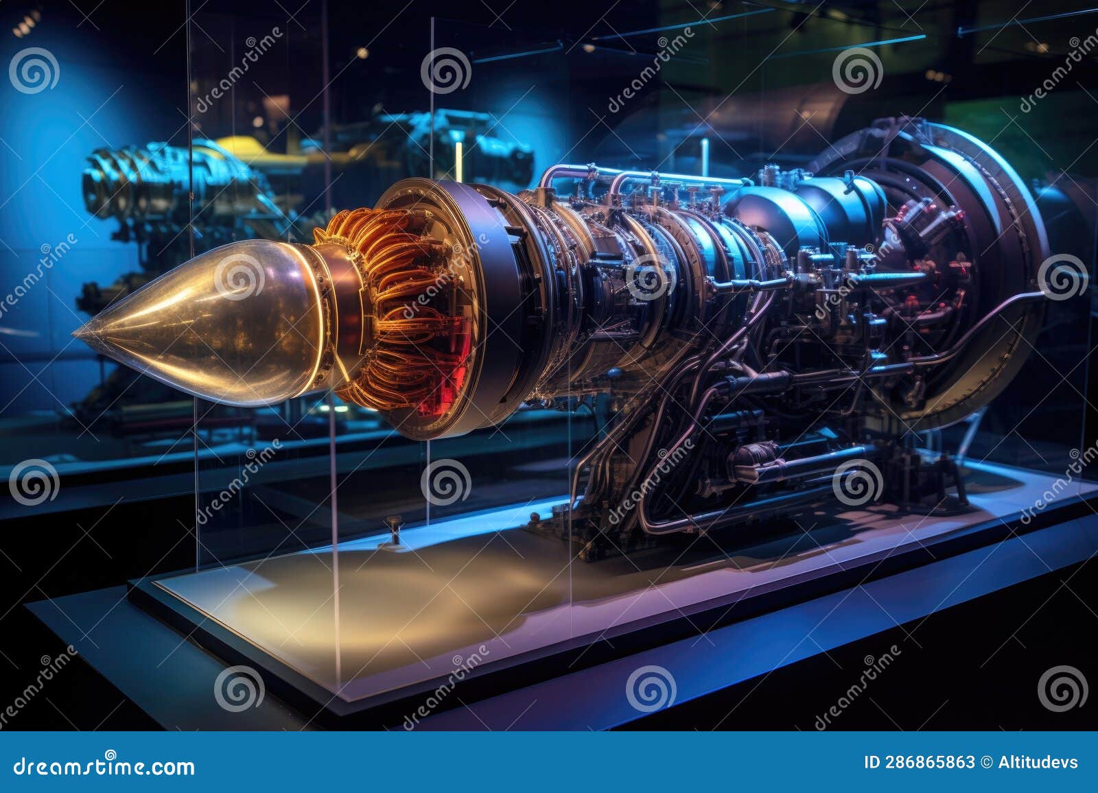 Hypersonic Engines on Display with Blueprints Stock Illustration ...