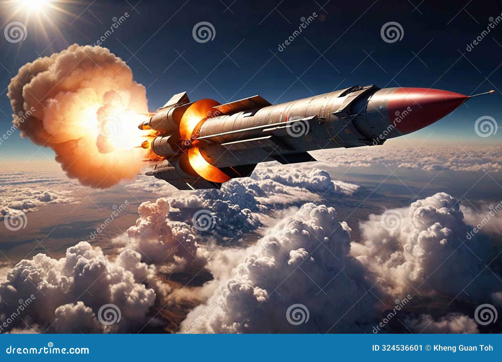Hypersonic Missiles. a Combat Rocket is Flying Above the Clouds Stock ...
