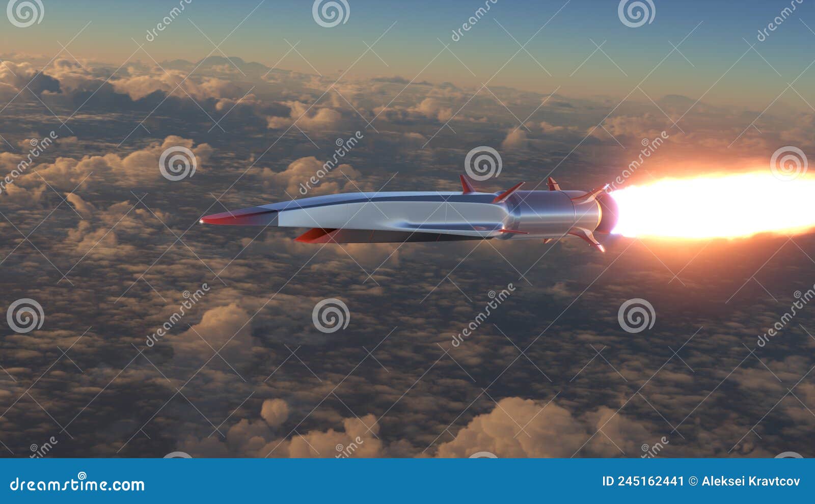 Hypersonic Rocket Flies Above the Clouds Stock Image - Image of rocket ...