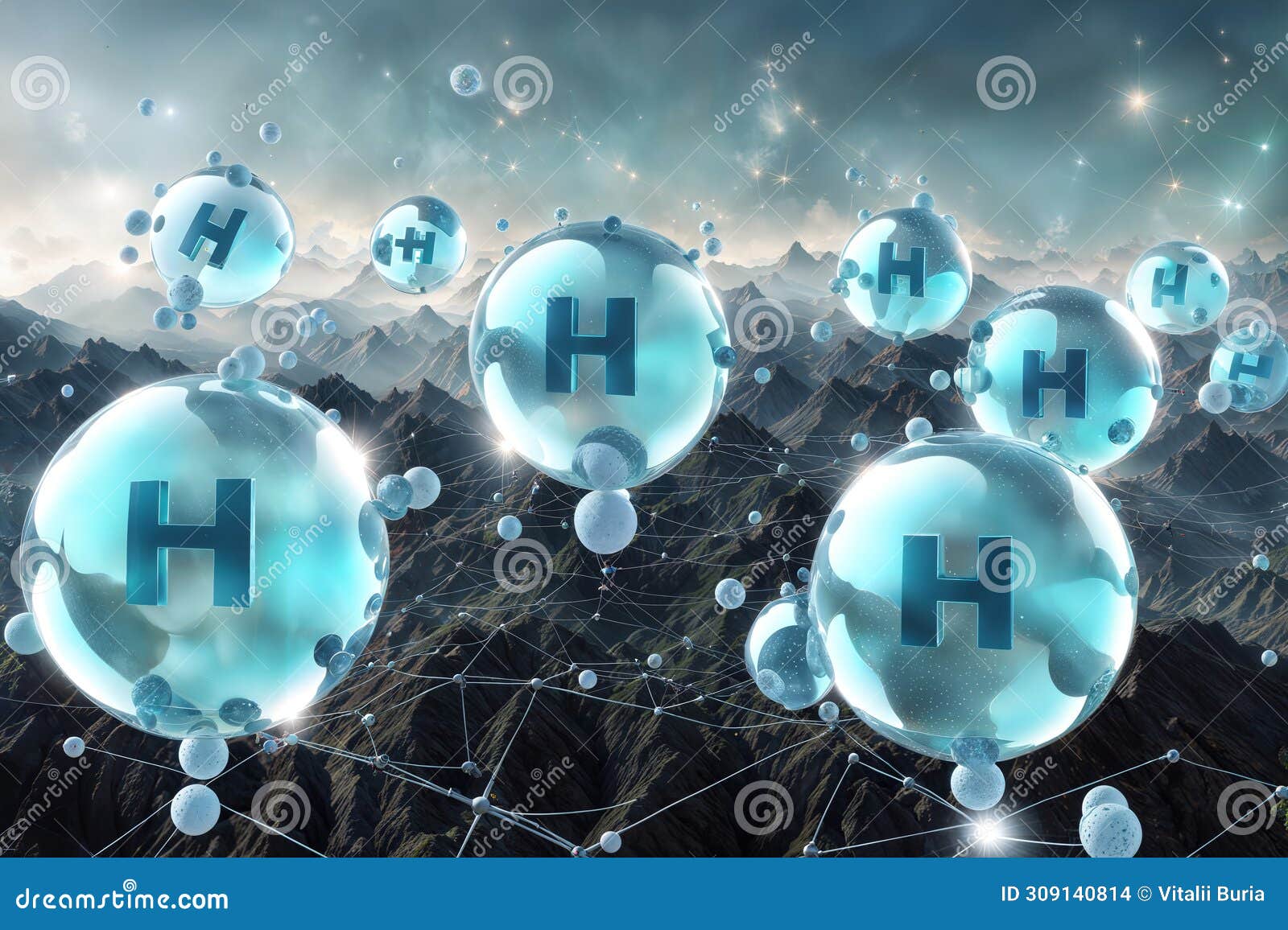 Floating Hydrogen H2 Molecule Models Royalty-Free Illustration ...