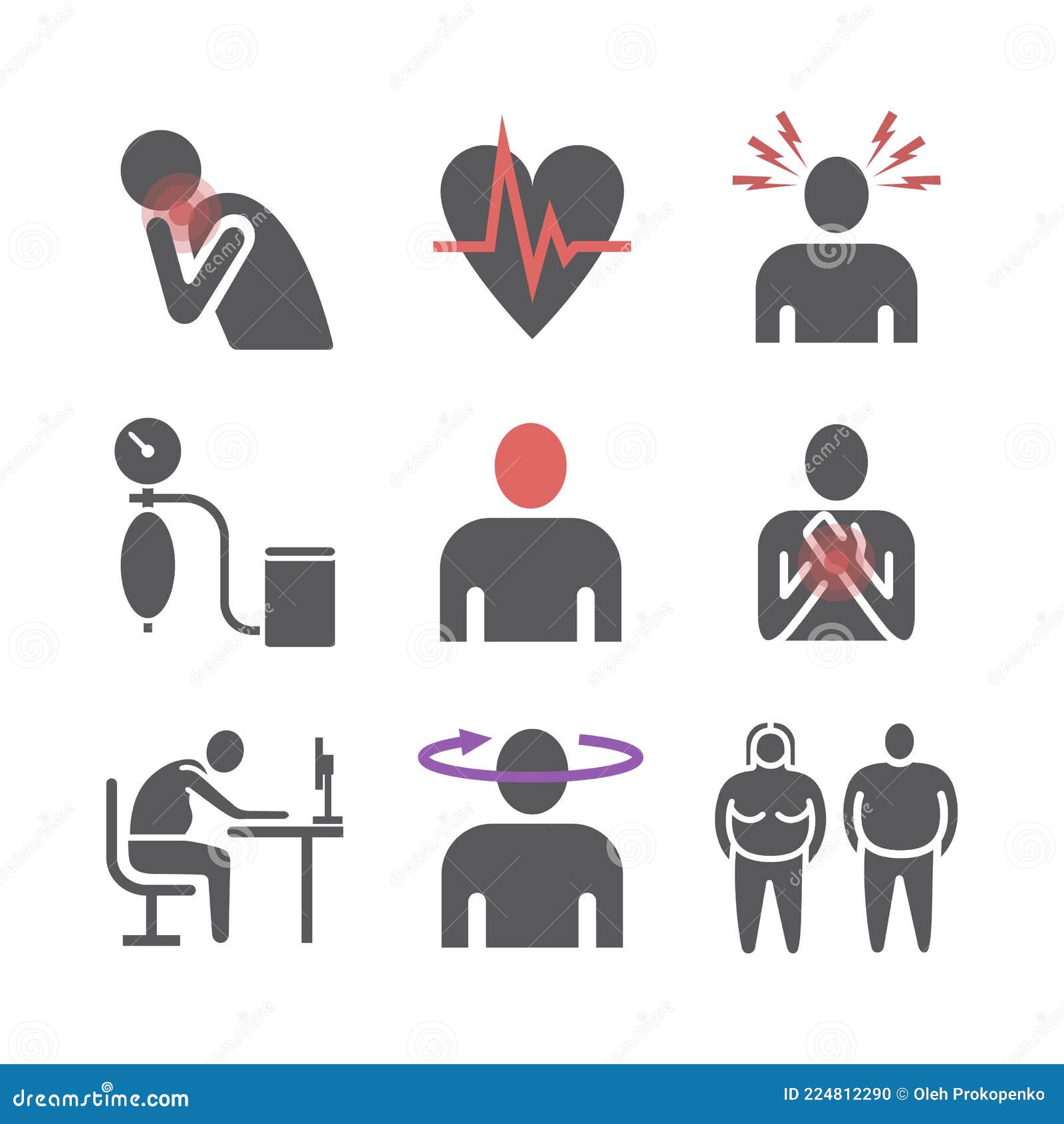 Hypertension. Symptoms, Treatment. Flat Icons Set. Vector Signs for Web ...