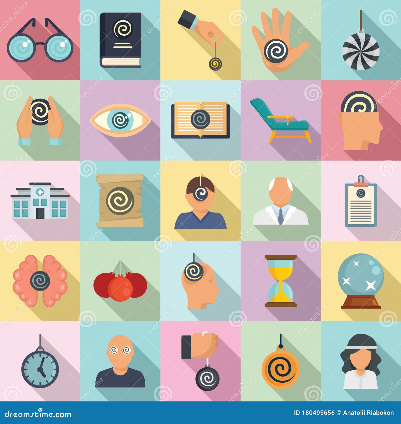 Hypnosis Icons Set, Flat Style Stock Vector - Illustration of drugs ...