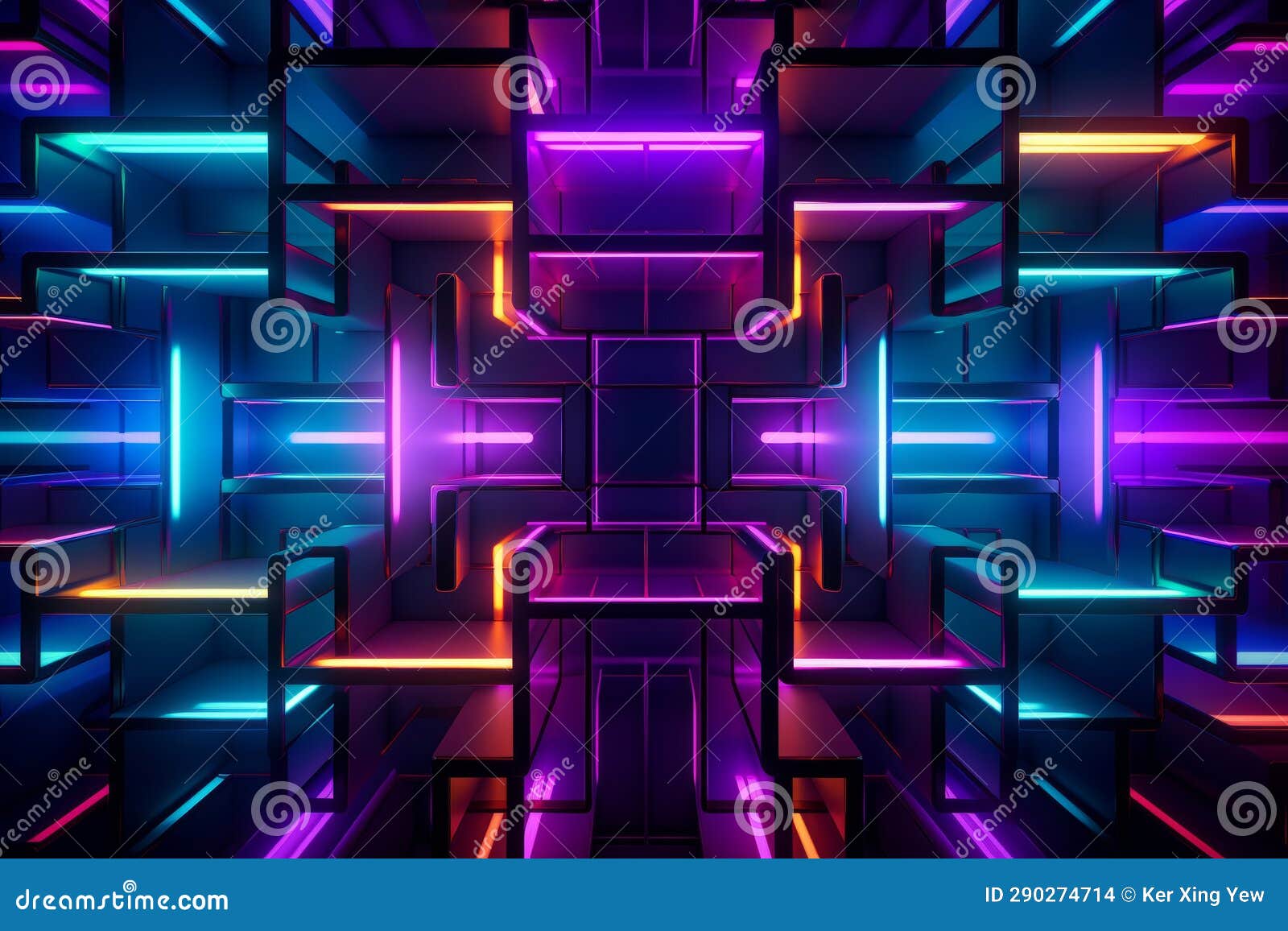 Hypnotic Neon Grid stock illustration. Illustration of black - 290274714