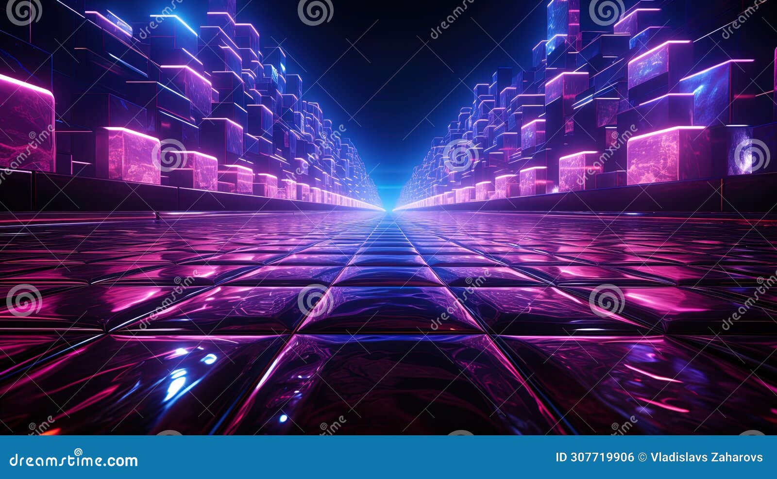 A Hypnotic Neon Path that is Like a Tunnel into the Past or Futu Stock ...