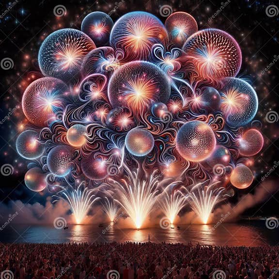 129 62. Hypnotic Shells_ Large, Spherical Fireworks Th Stock Image ...