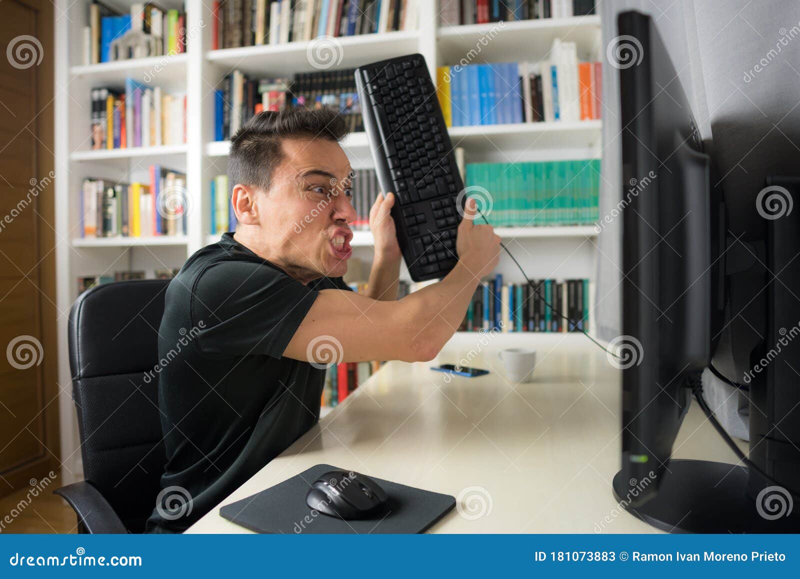 Hysterical Man in Front of the Computer Stock Image - Image of ...