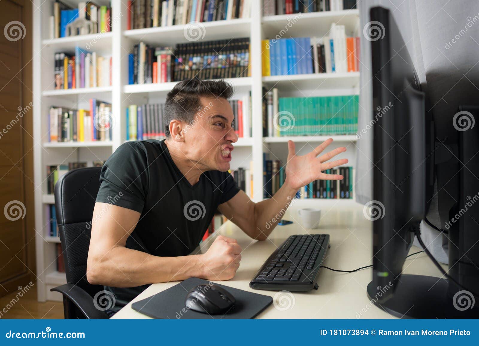 Hysterical Man in Front of the Computer Stock Photo - Image of ...