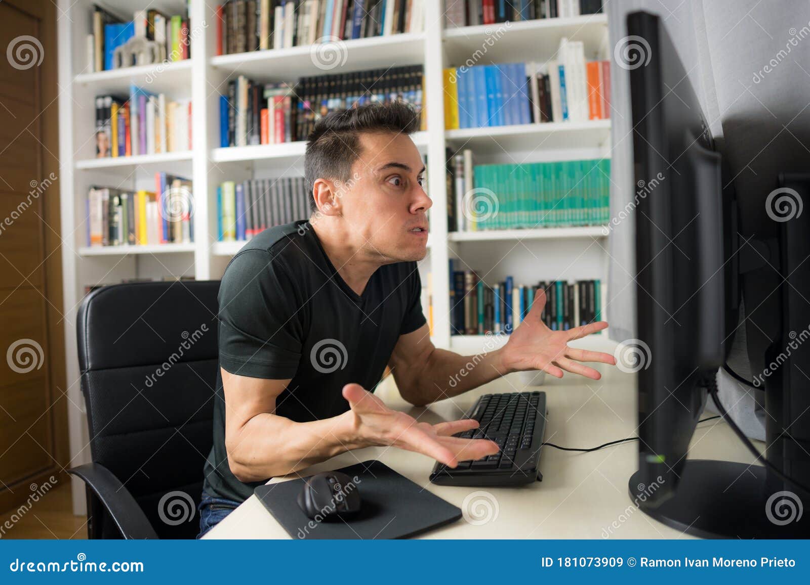 Hysterical Man in Front of the Computer Stock Image - Image of office ...