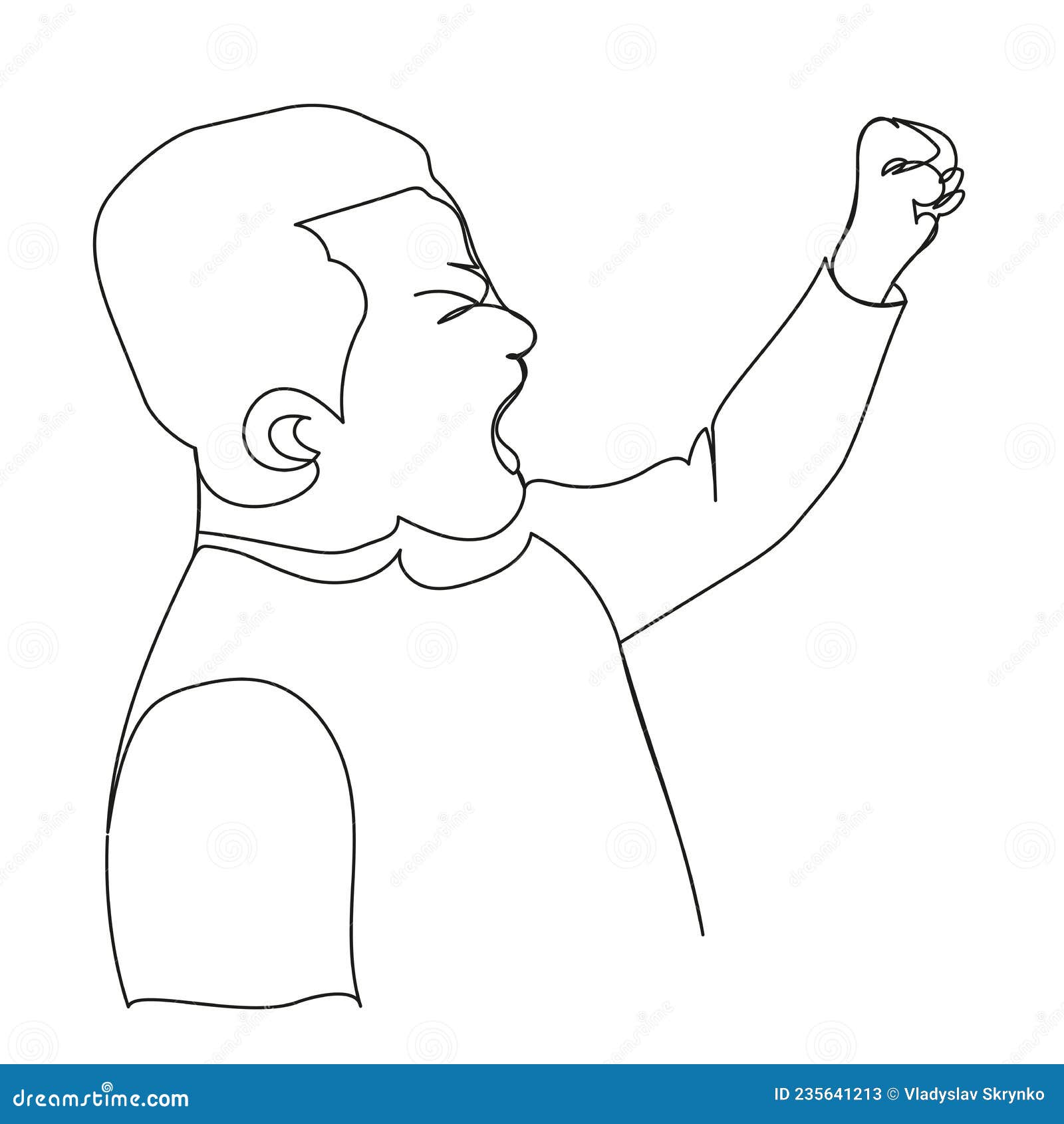 Hysterically Screaming Boy Drawn in Continuous Line on a White ...