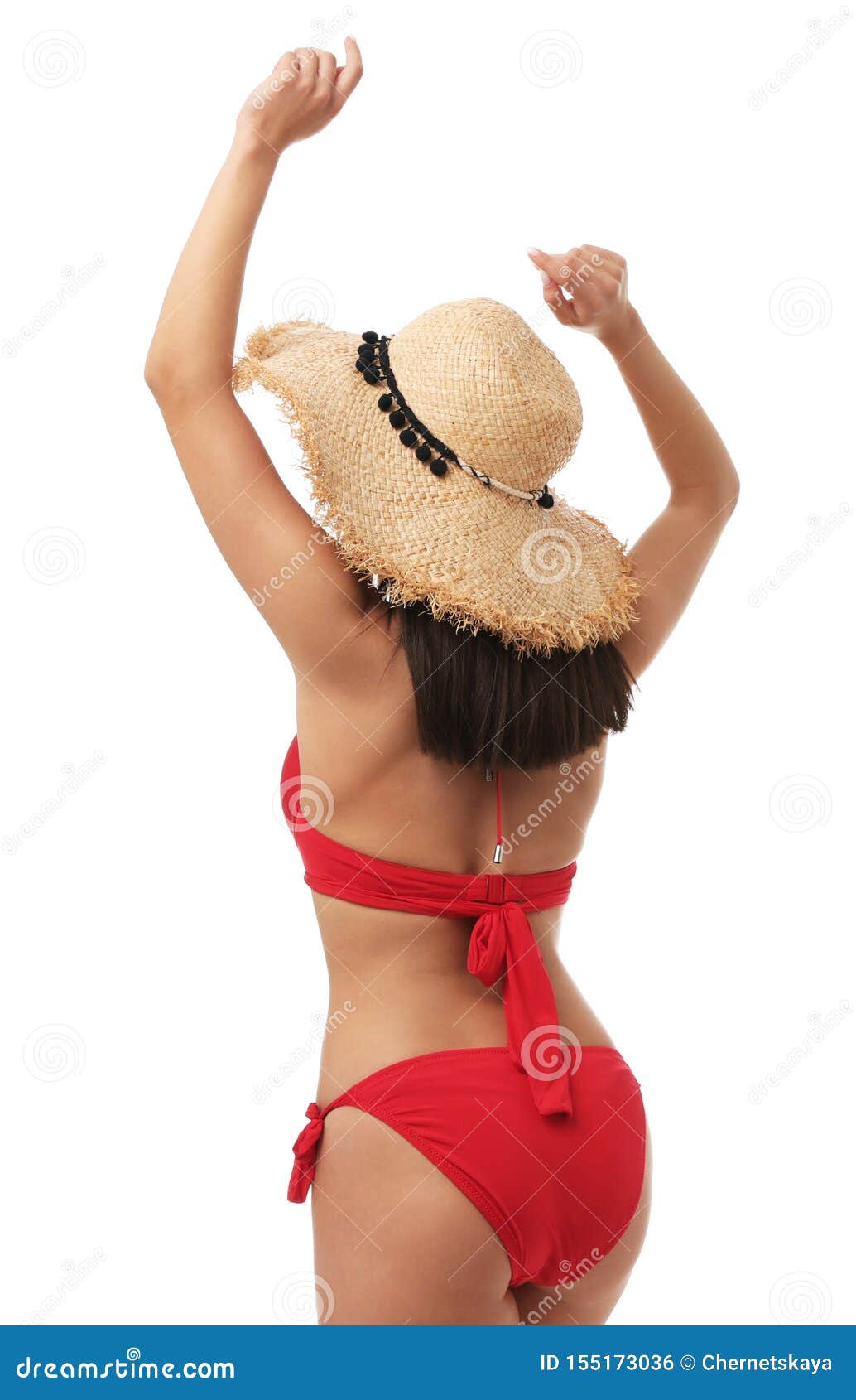 Hübsche Sexy Frau Mit Dünnem Körper Im Stilvollen Roten Bikini