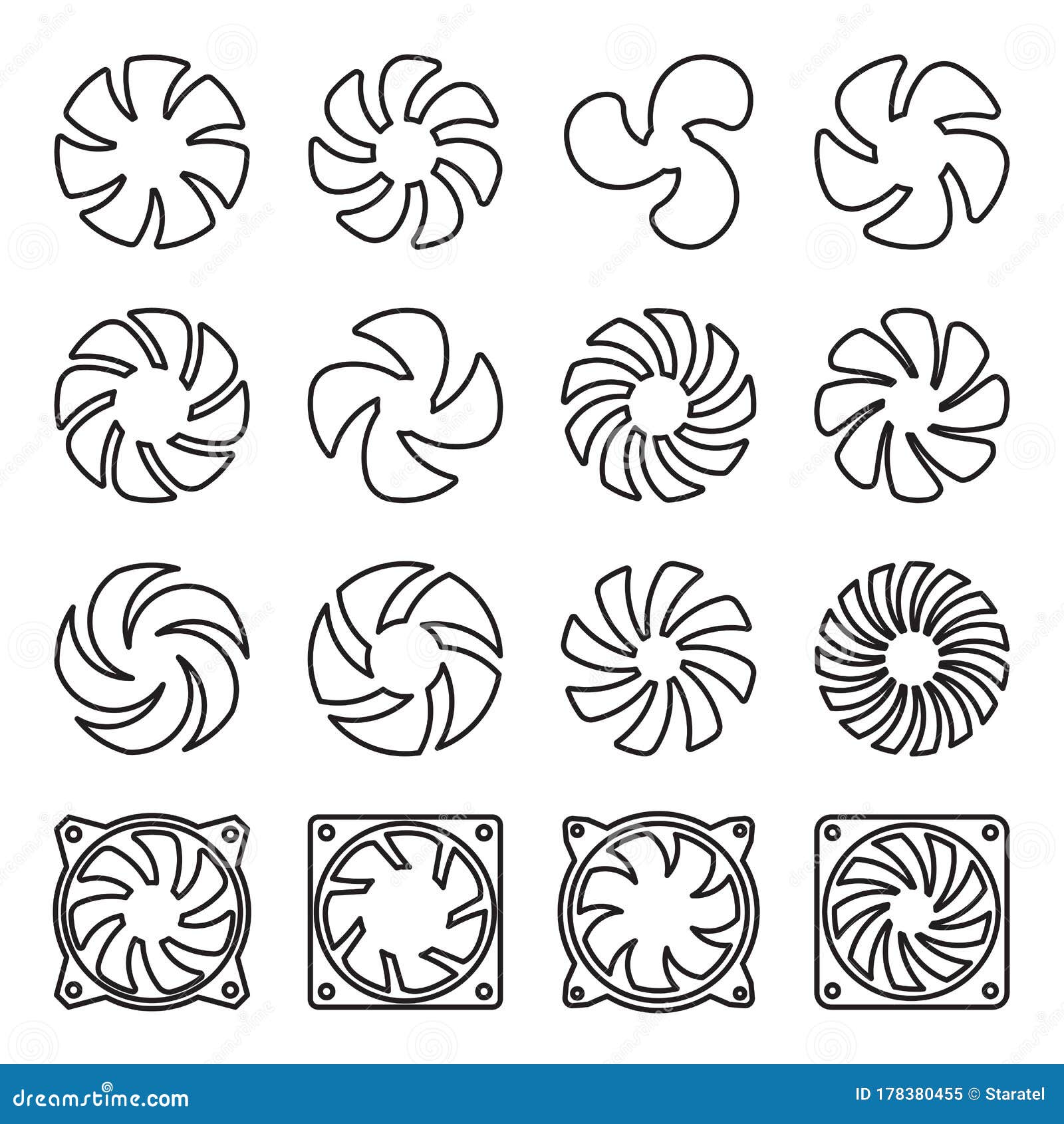 Black Linear Fan Symbols on a White Background Stock Vector ...