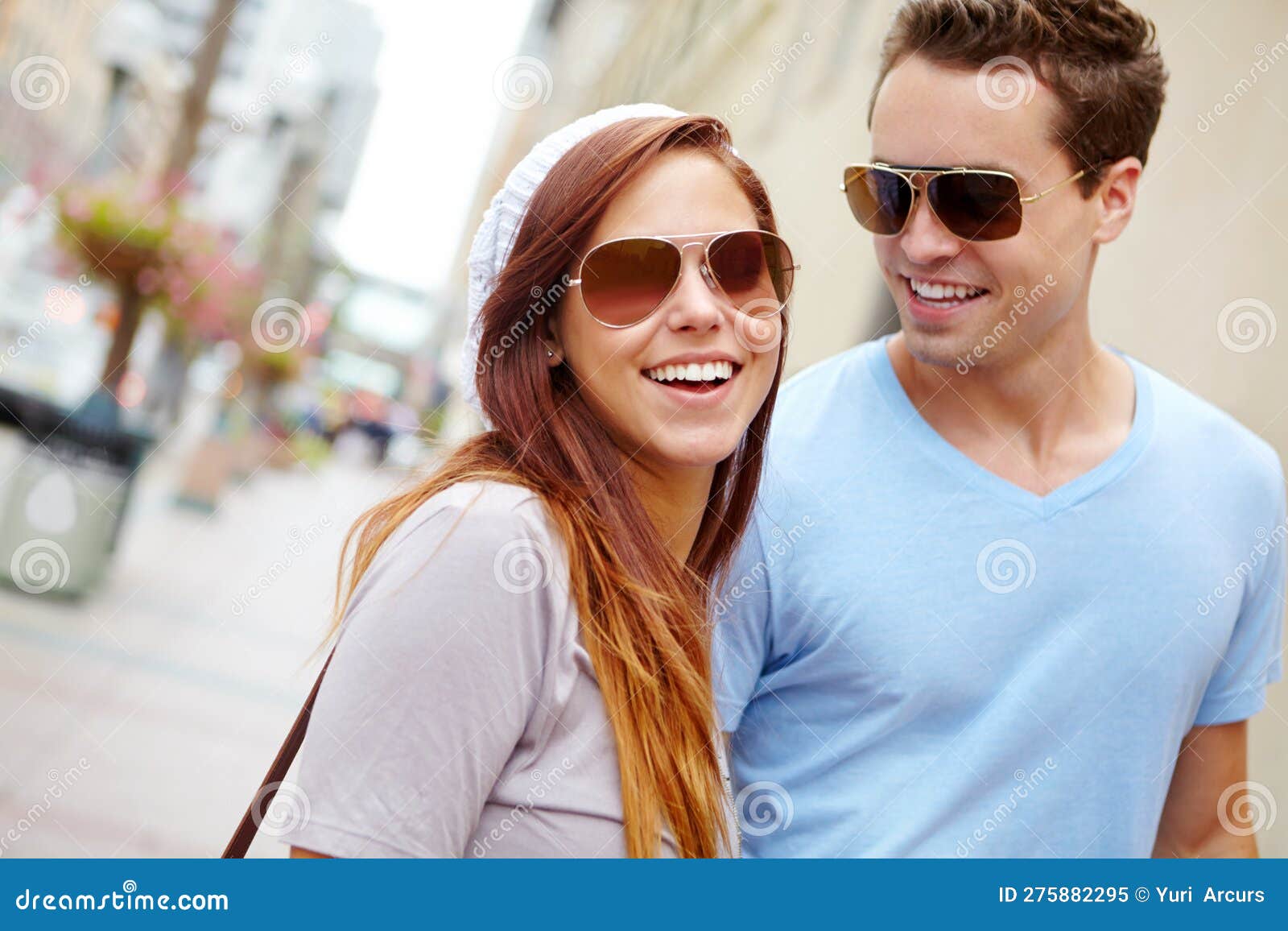 I Adore Her A Stylish Couple Walking On The Street With Copyspace