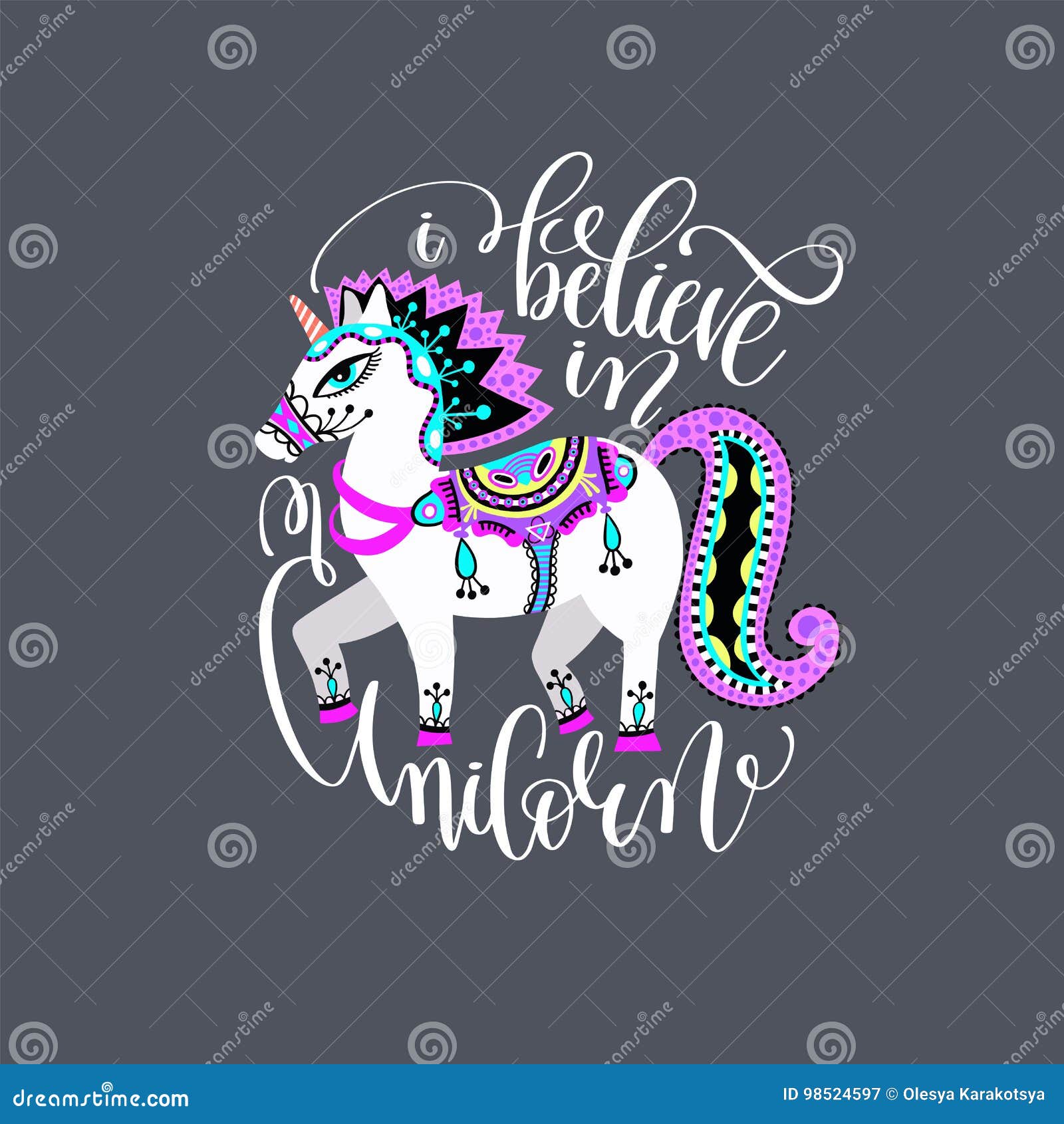 I Believe In Unicorn Hand Lettering Inscription Stock Vector