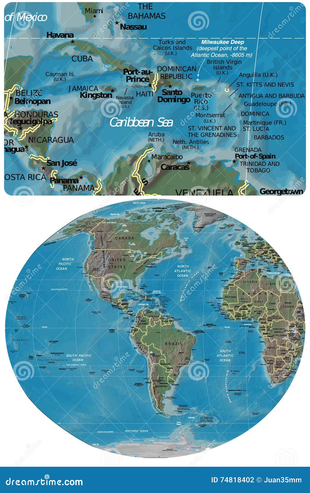 I Caraibi E La Mappa Delle Americhe Illustrazione di Stock ...