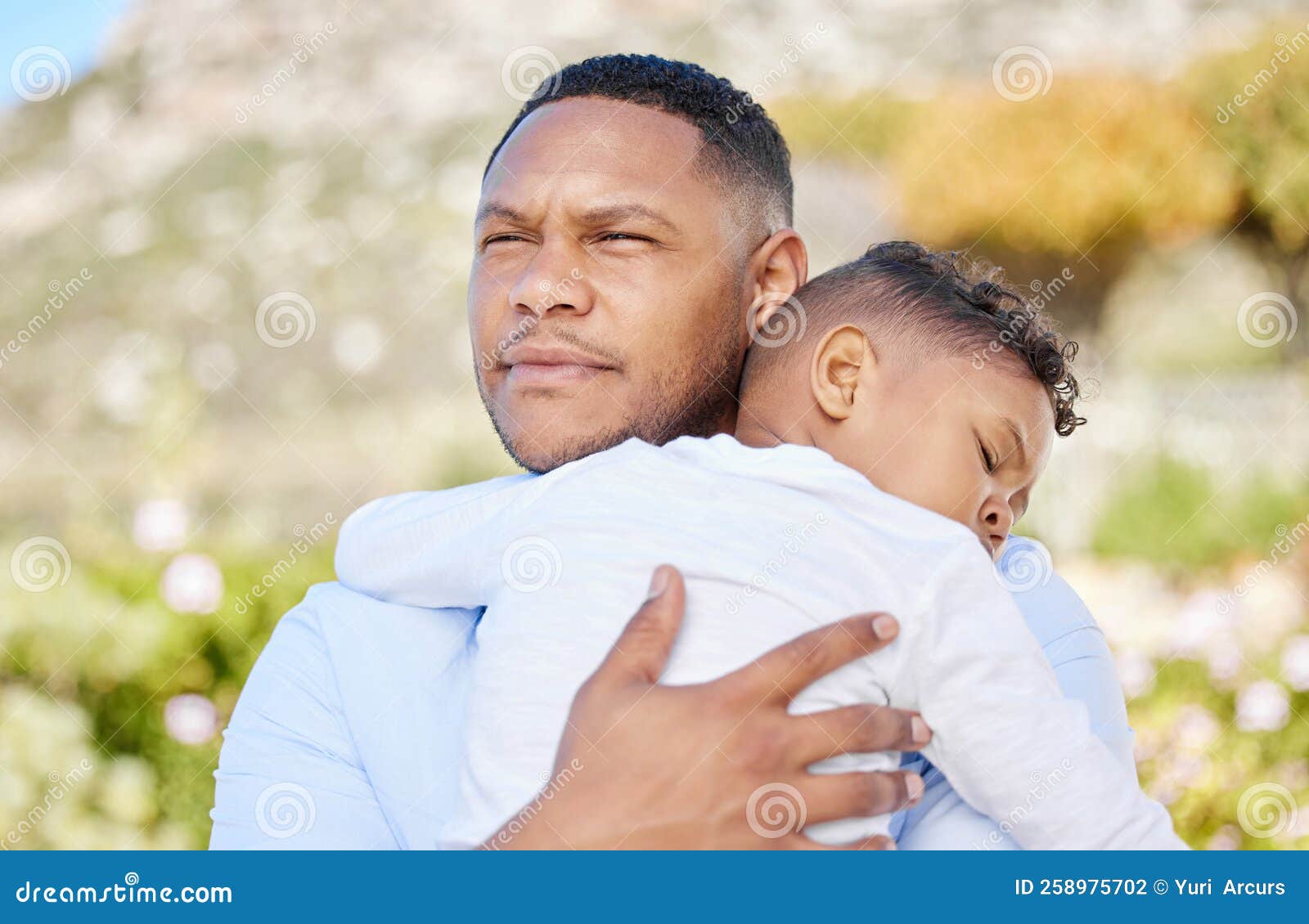 I Could Go for a Nap Too. a Father and Son Bonding Outside. Stock Photo ...