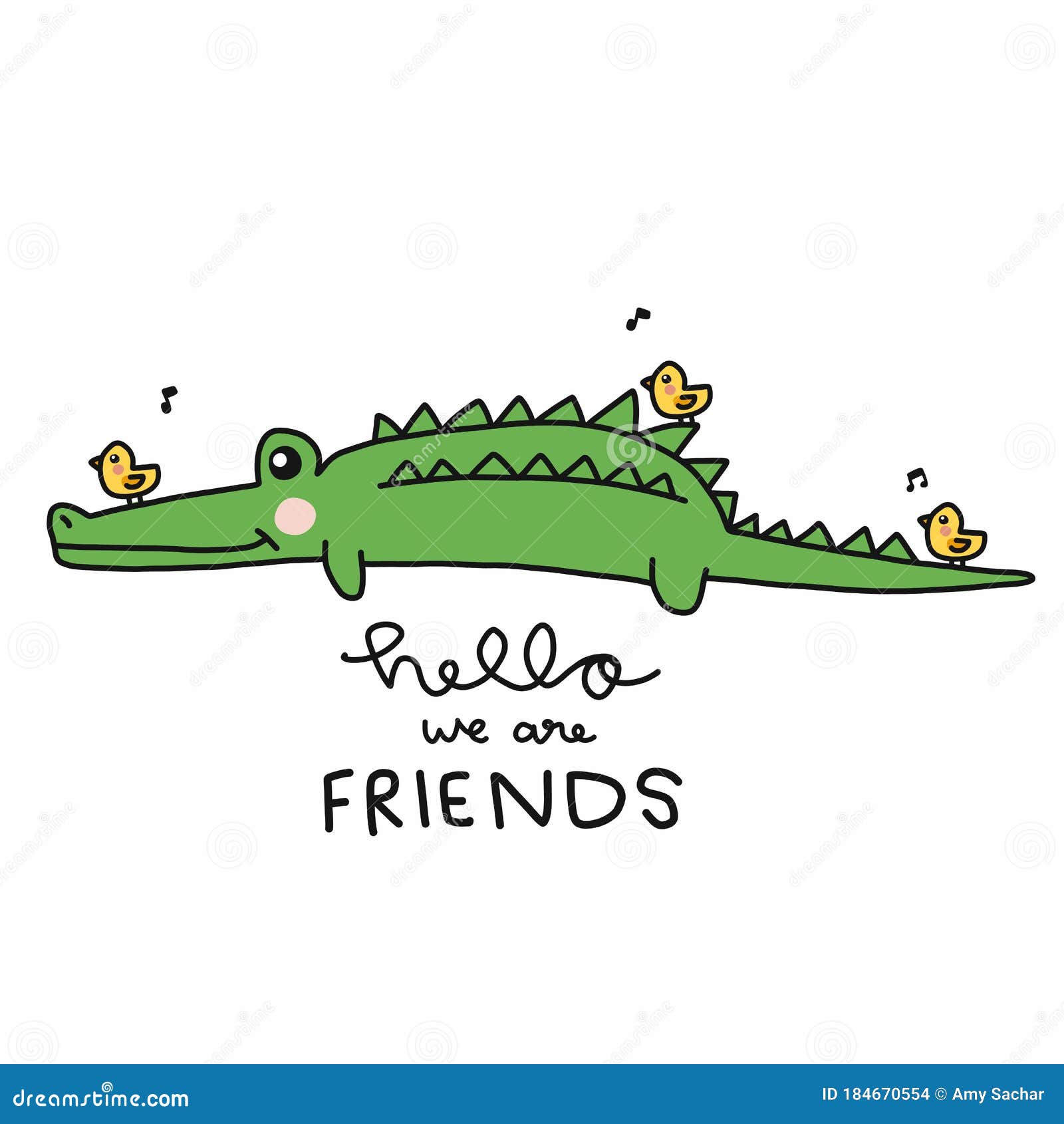 Hello we are Friends, Crocodile with Little Birds Cartoon Illustration ...