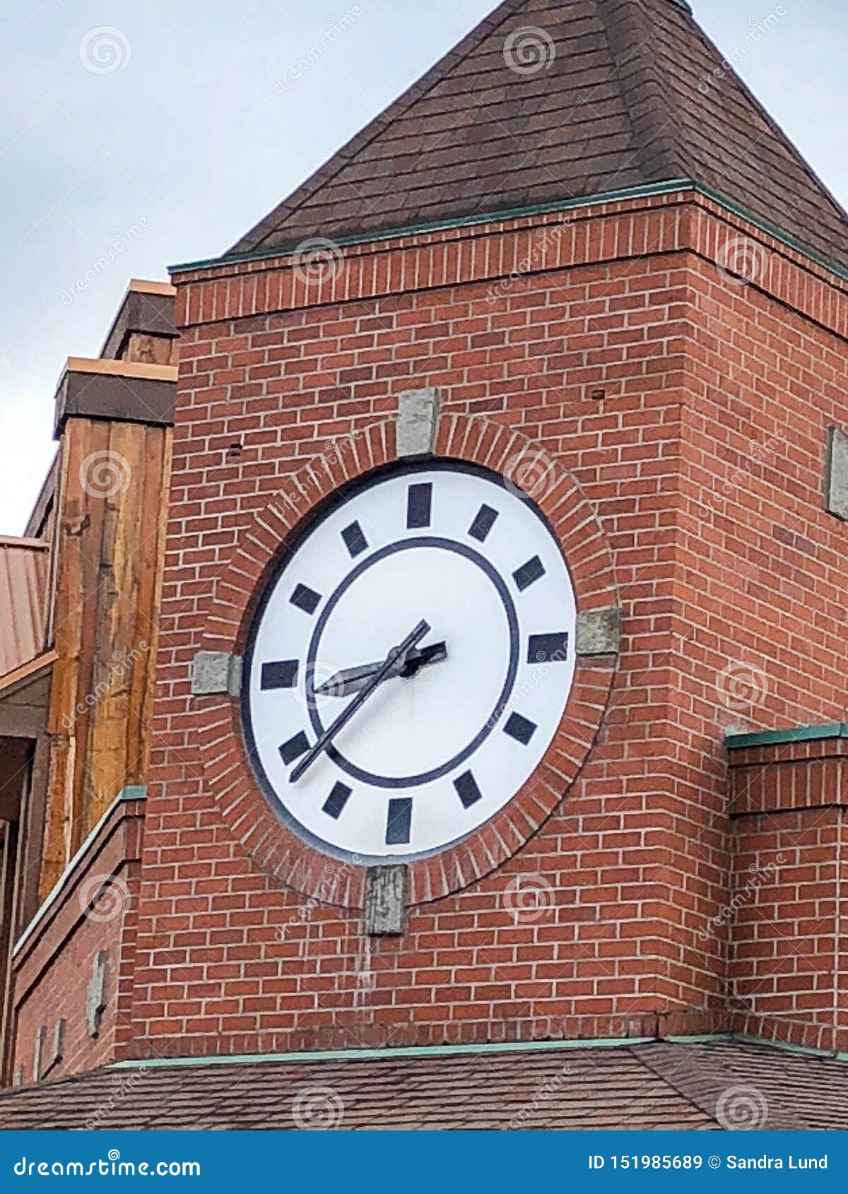 Top of Red Brick Clocktower in Montana Stock Image - Image of ...