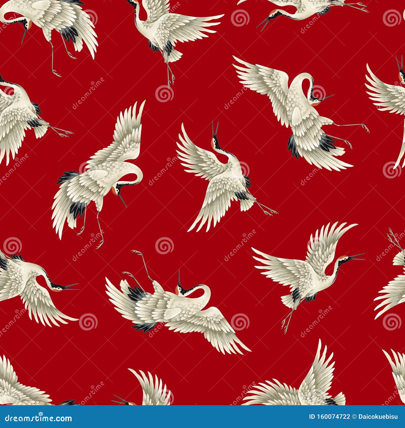 Seamless Pattern of a Japanese-style, Beautiful Crane Stock ...