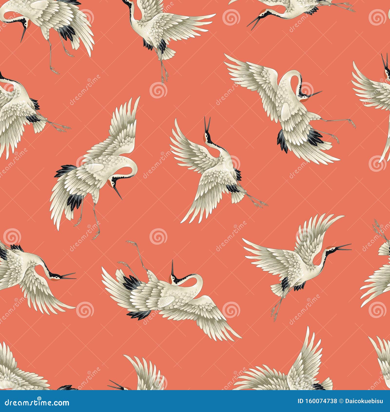 Seamless Pattern of a Japanese-style, Beautiful Crane Stock ...