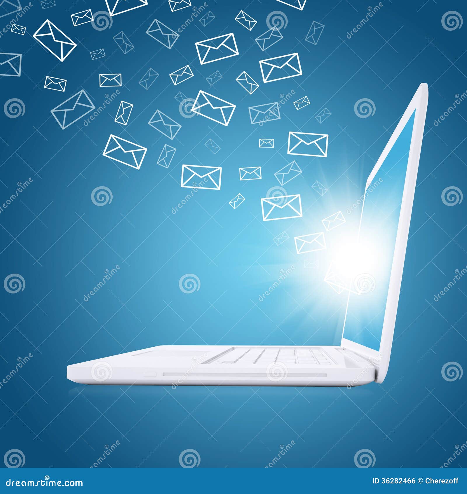 I Email Volano Dallo Schermo Del Computer Portatile Fotografia Stock ...