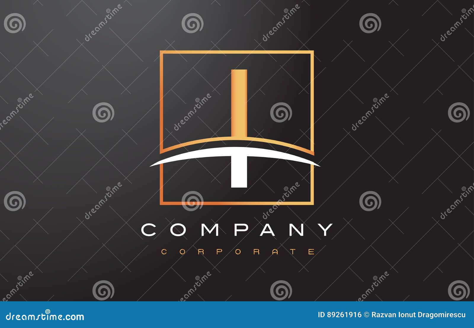 I Golden Letter Logo Design with Gold Square and Swoosh. Stock Vector ...