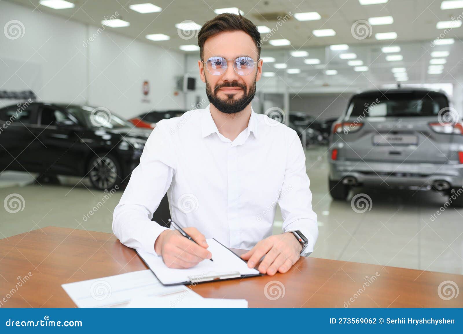 I Have a New Car. Client Signing Car Lease Form. Stock Photo - Image of ...