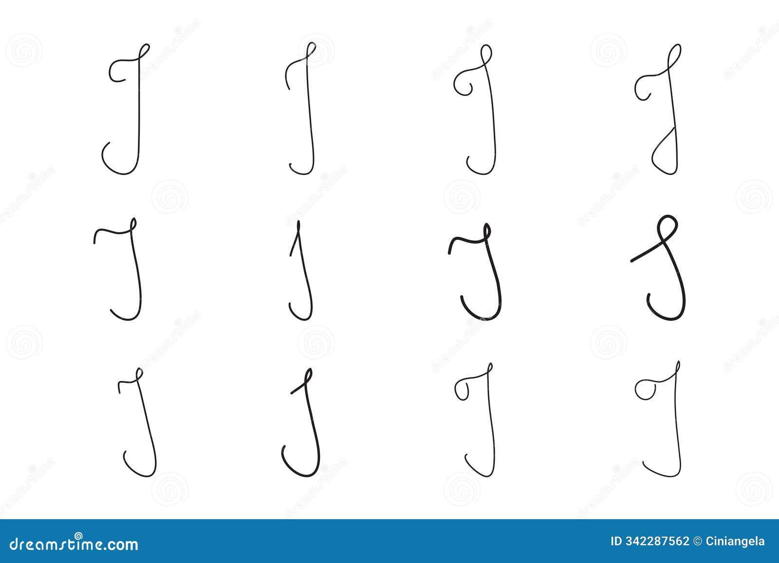 I Letter Initial Cursive Hand Written Calligraphic Alphabet Set for ...