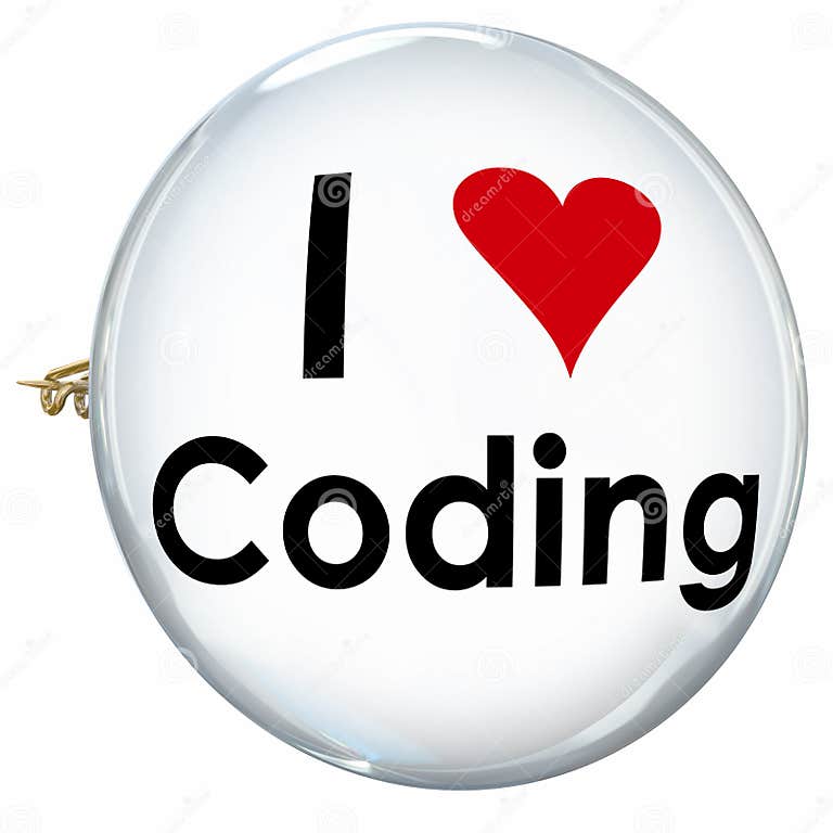 I Love Coding Words Button Pin Developer Programmer Stock Illustration ...