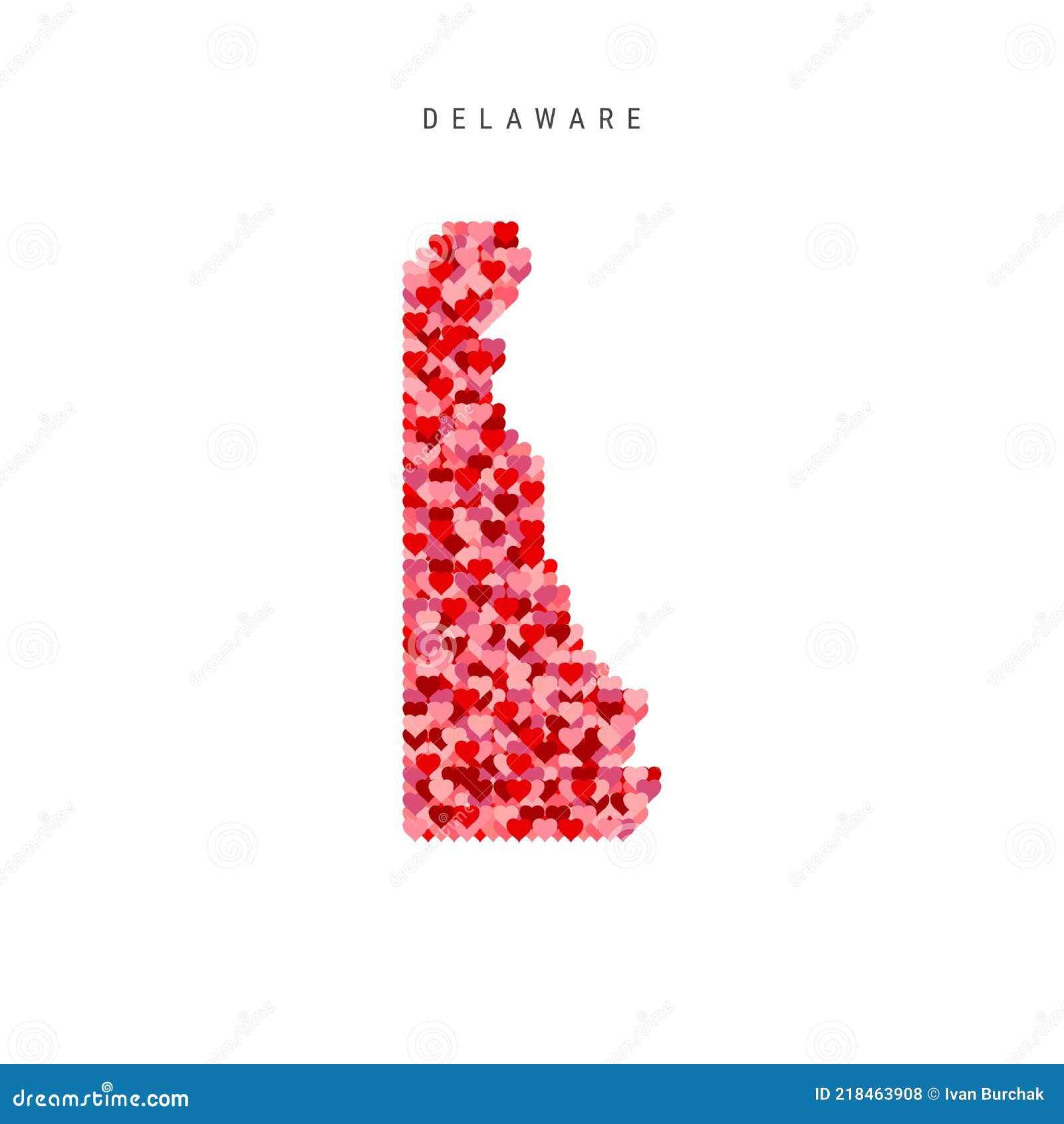 I Love Delaware. Red Hearts Pattern Vector Map of Delaware Stock Vector ...
