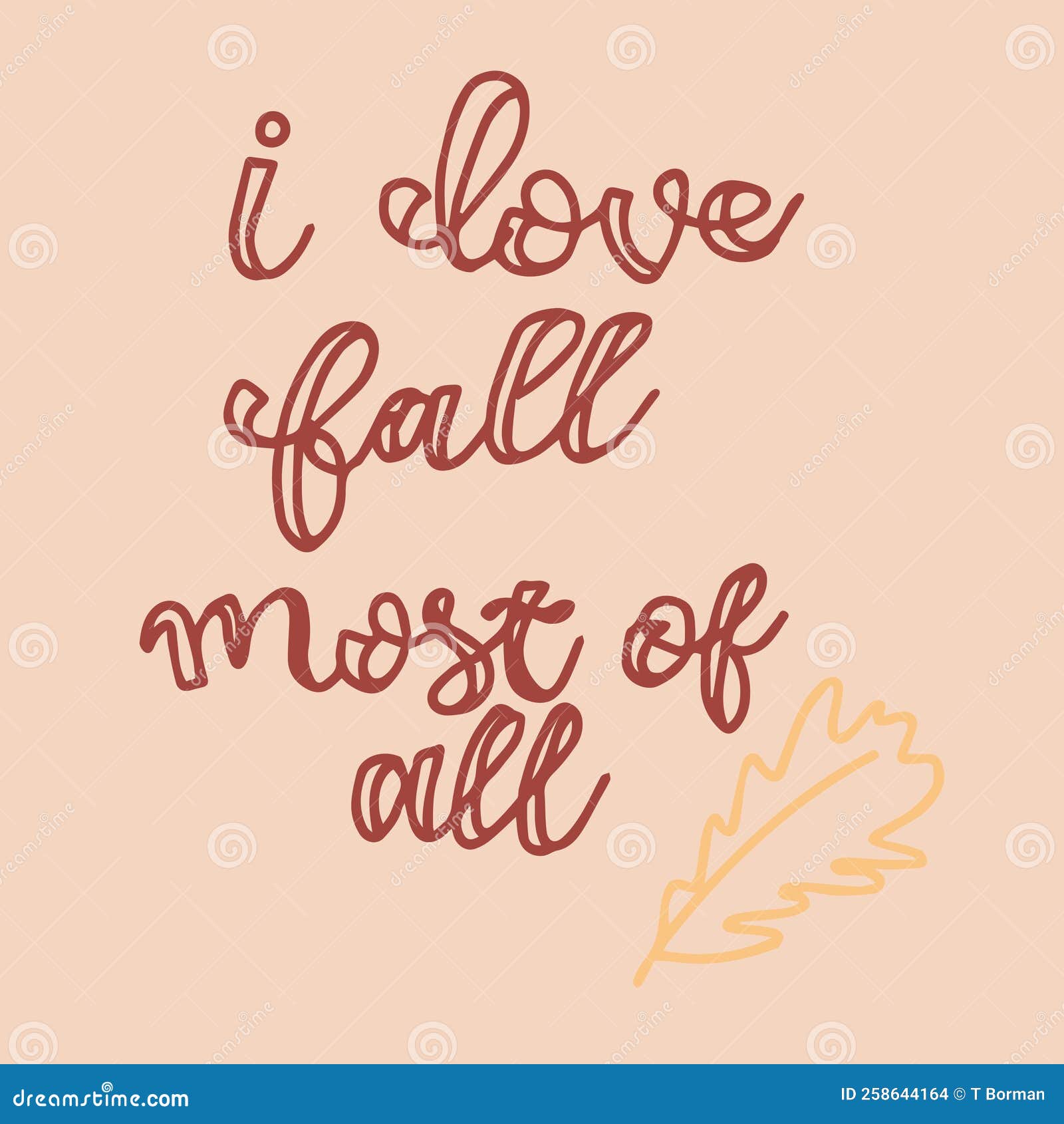 I Love Fall Most of All Lettering in English Vector Handwritten Text ...