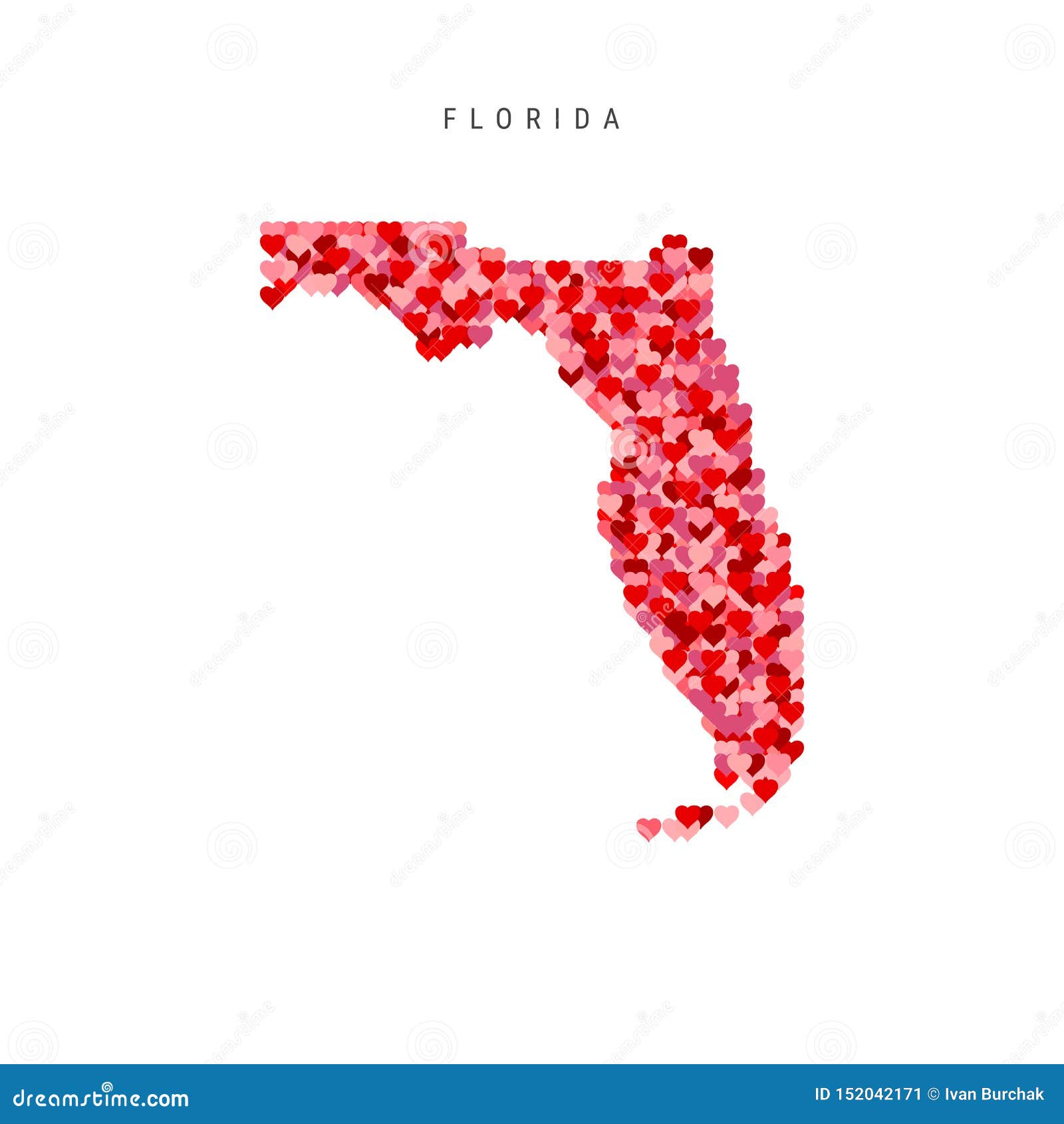 I Love Florida. Red Hearts Pattern Vector Map of Florida Stock Vector ...