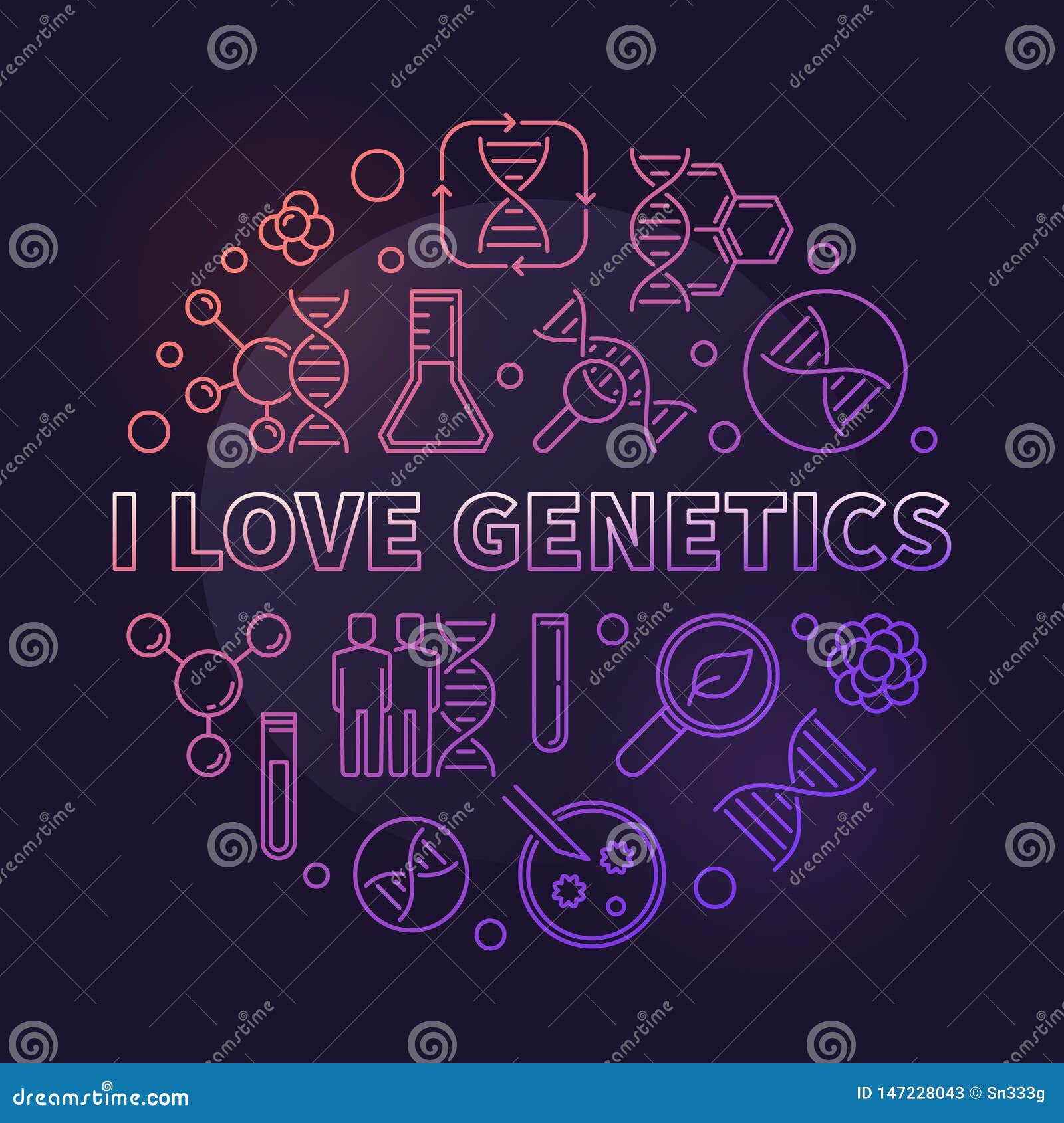 I Love Genetics Vector Colored Thin Line Round Illustration Stock ...